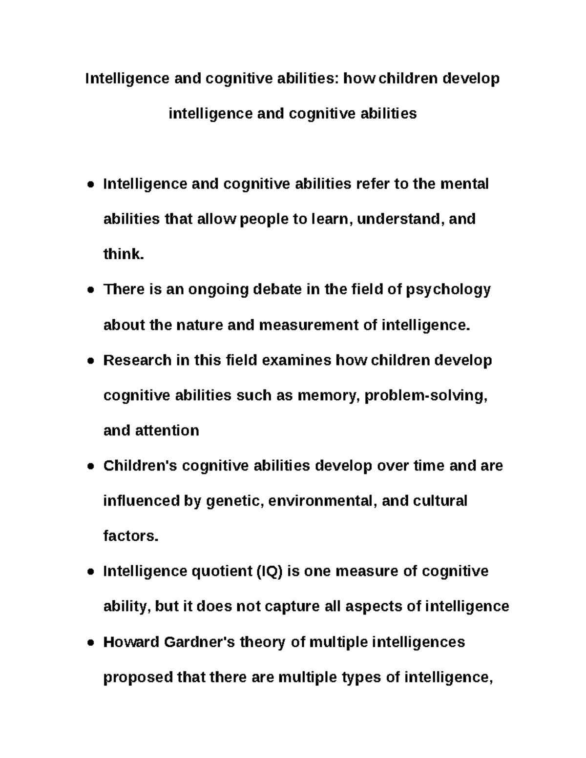 Intelligence and cognitive abilities how children develop intelligence ...