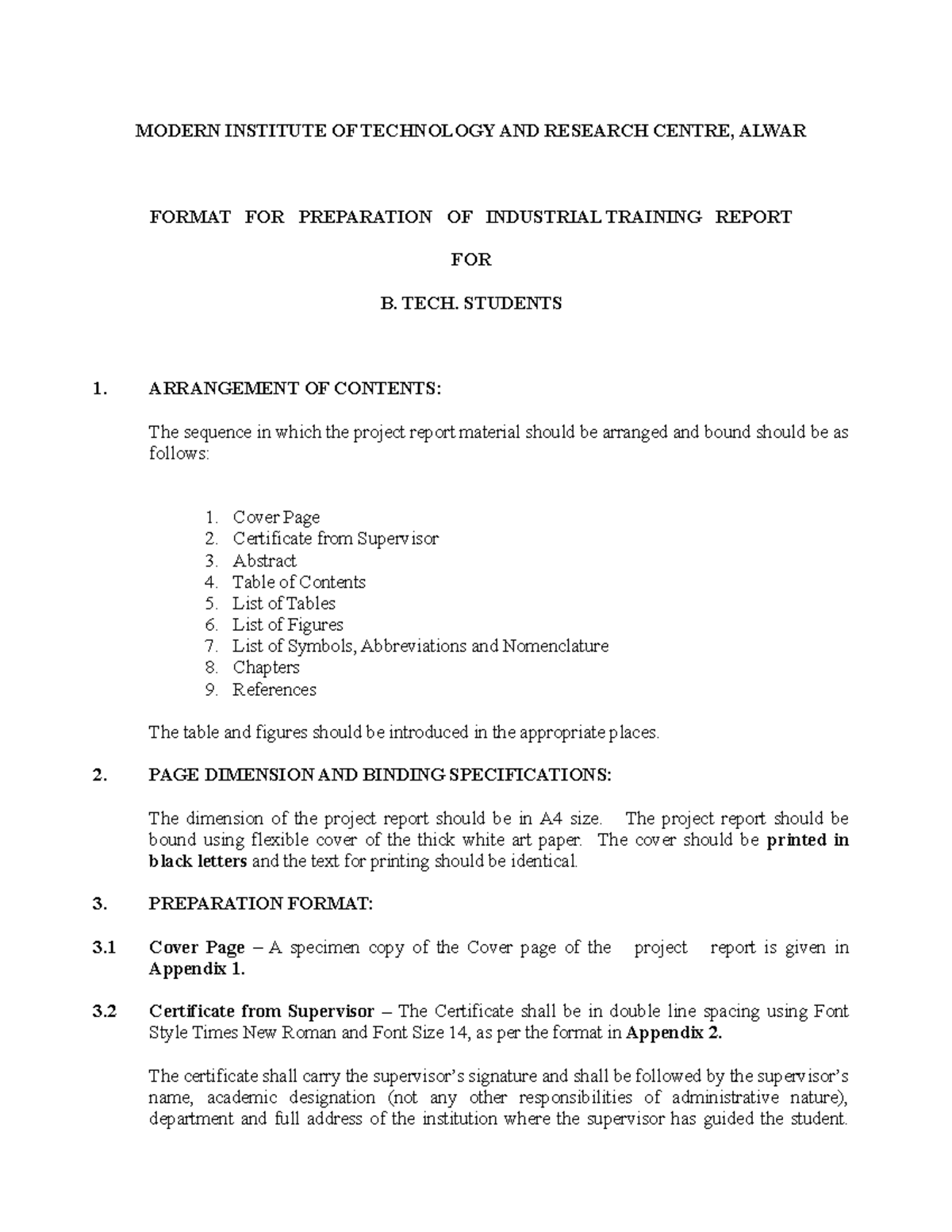 Industrial Training format - MODERN INSTITUTE OF TECHNOLOGY AND ...