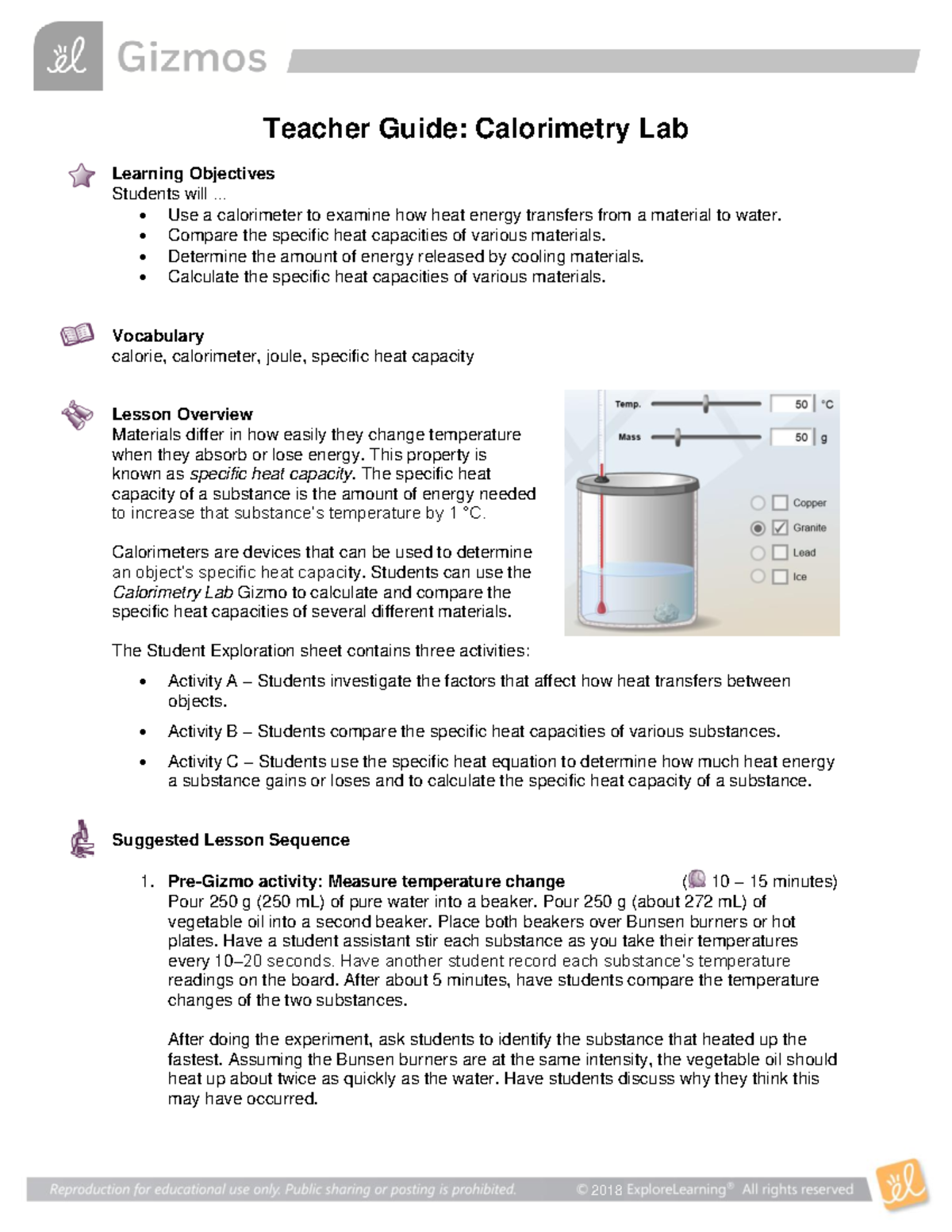 Calorimetry Lab TG - gizmo assignment caliometry - Teacher Guide ...