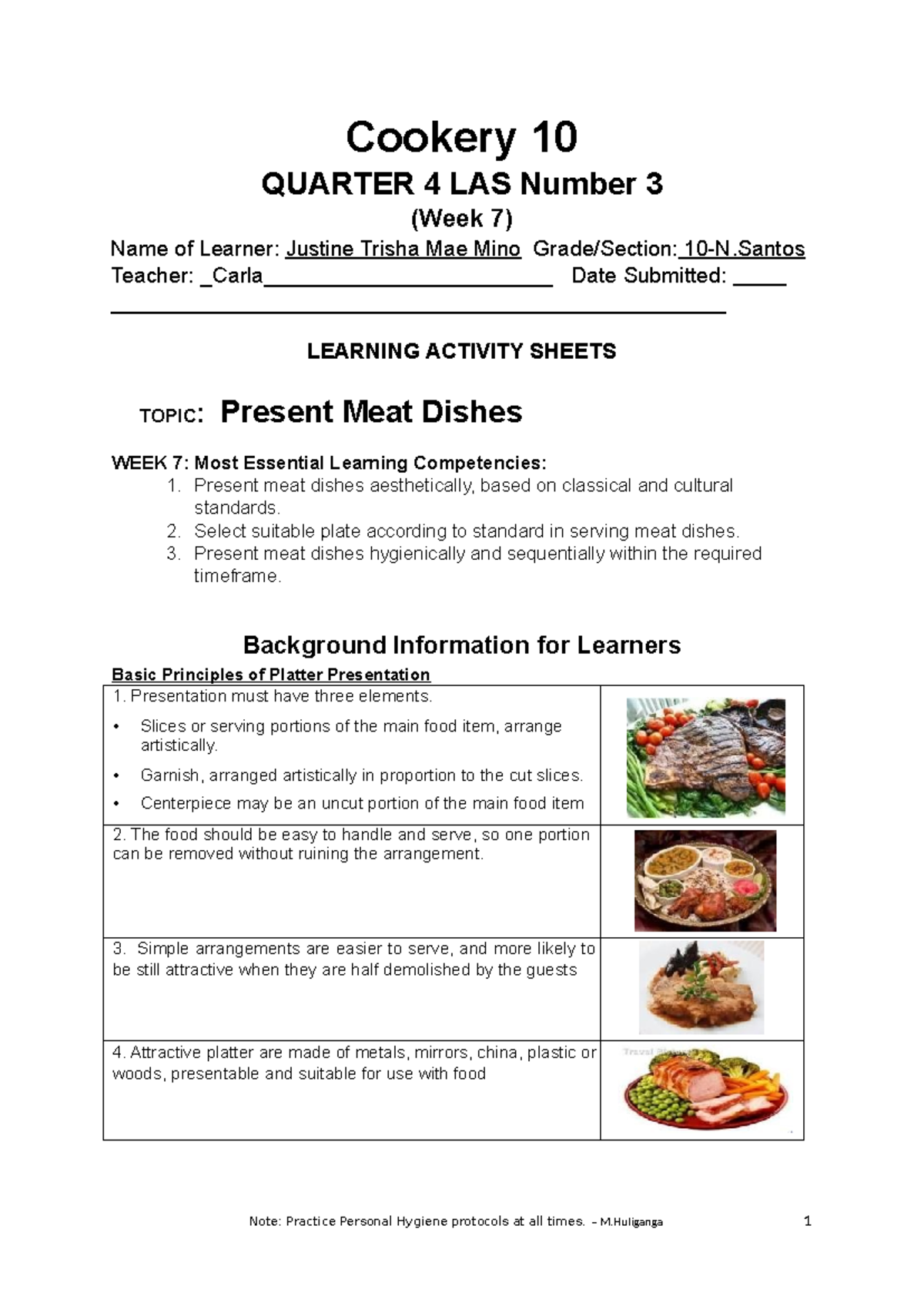 Cookery 10 Quarter 4 LAS Number 3 Week 7 - Cookery 10 QUARTER 4 LAS ...