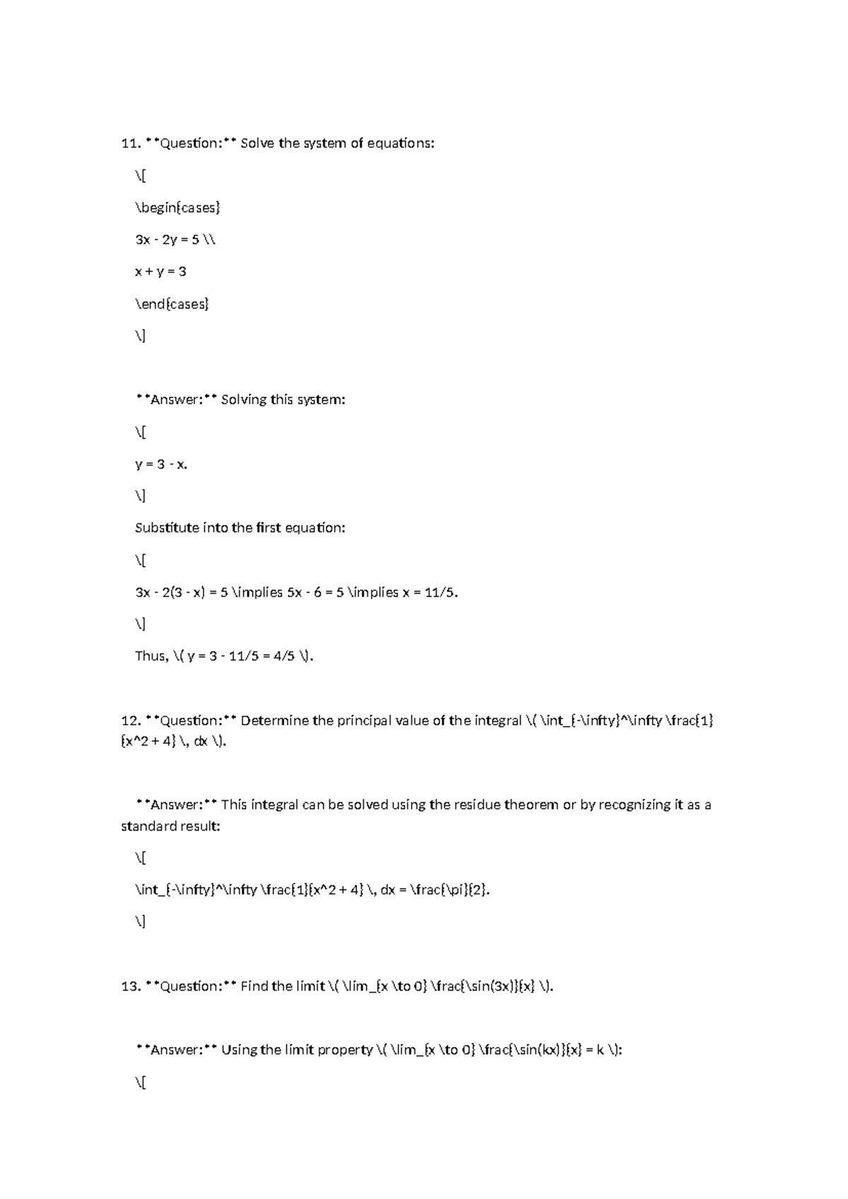 Math 106 - math - Question: Solve the system of equations: [ \begin ...