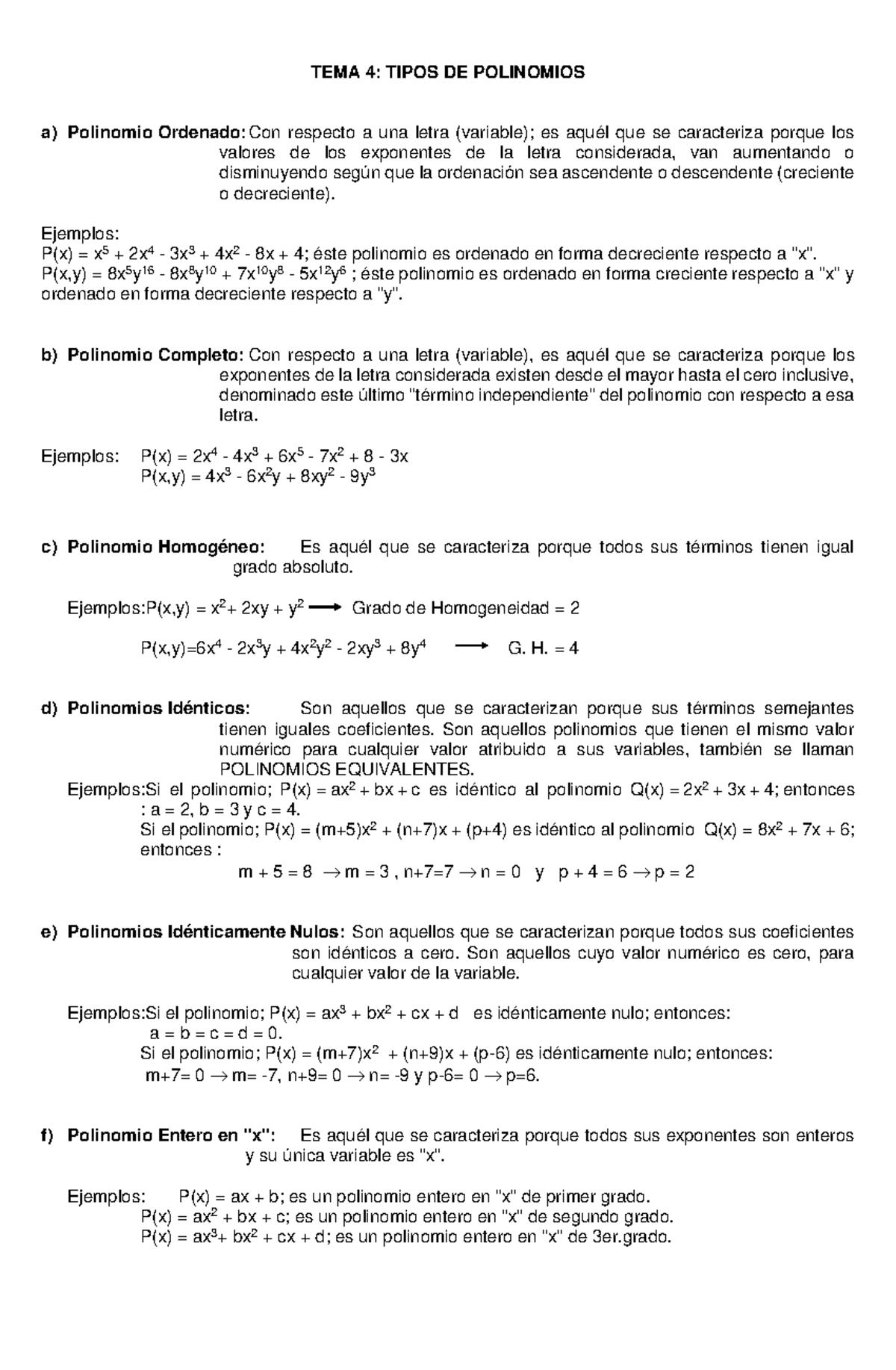 TEMA 4 Tipos de polinomios - ####### TEMA 4: TIPOS DE POLINOMIOS ...