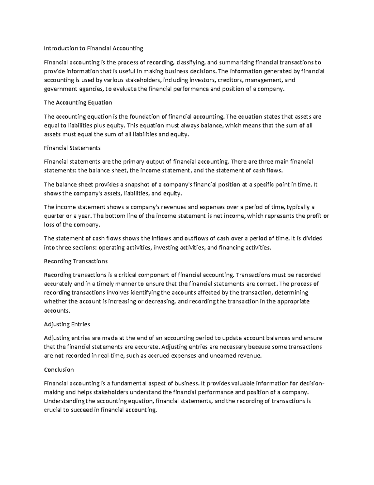 Fainancial accounting - Introduction to Financial Accounting Financial ...