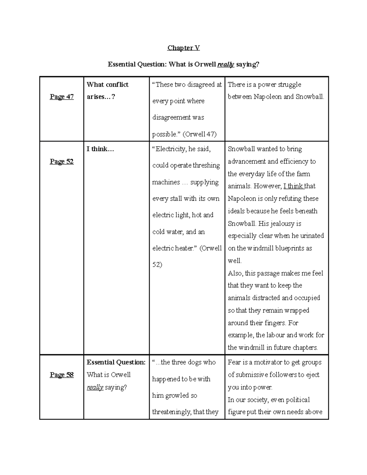 Animal Farm Notes Chapters 5-7 - Chapter V Essential Question: What is ...