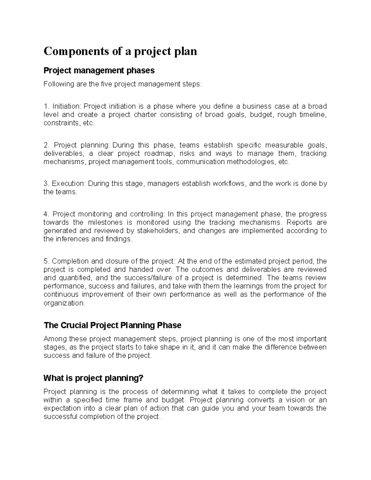Module 2 Components of a project plan - Components of a project plan ...