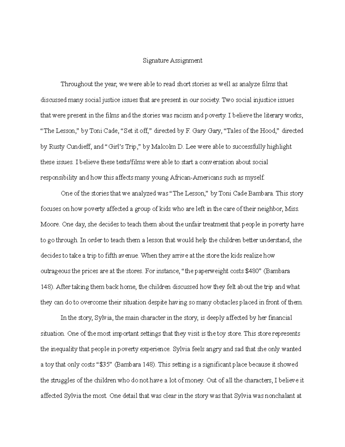 Signature Assignment - Signature Assignment Throughout the year, we ...