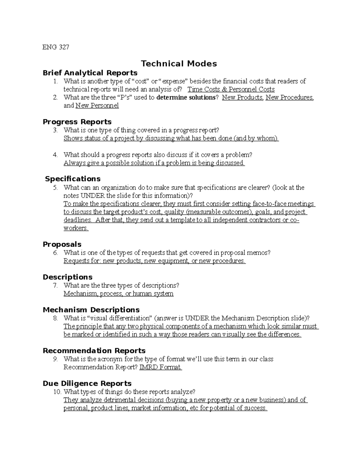 ENG 327 Technical modes questions assignment - ENG 327 Technical Modes ...