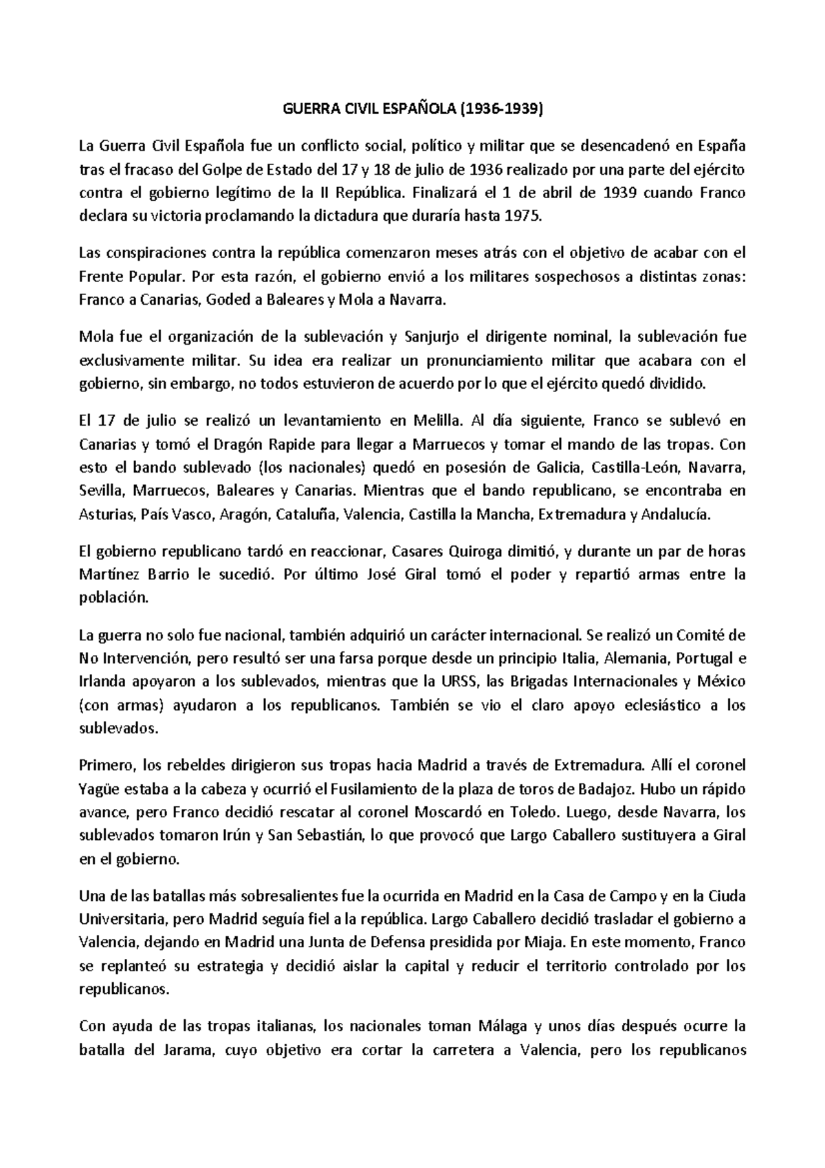 Guerra Civil Española para selectividad - GUERRA CIVIL ESPAÑOLA (1936 ...