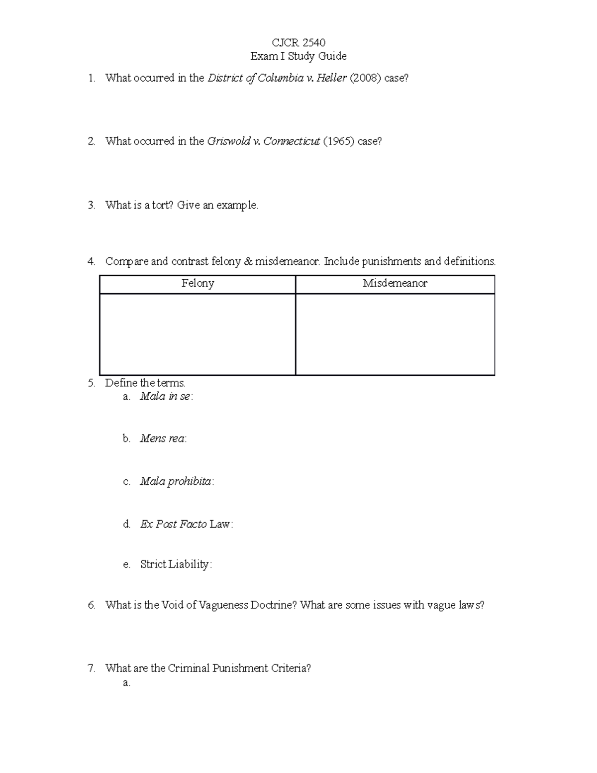 Exam 1 Personal Study Guide - Exam I Study GuideCJCR 2540 What occurred ...