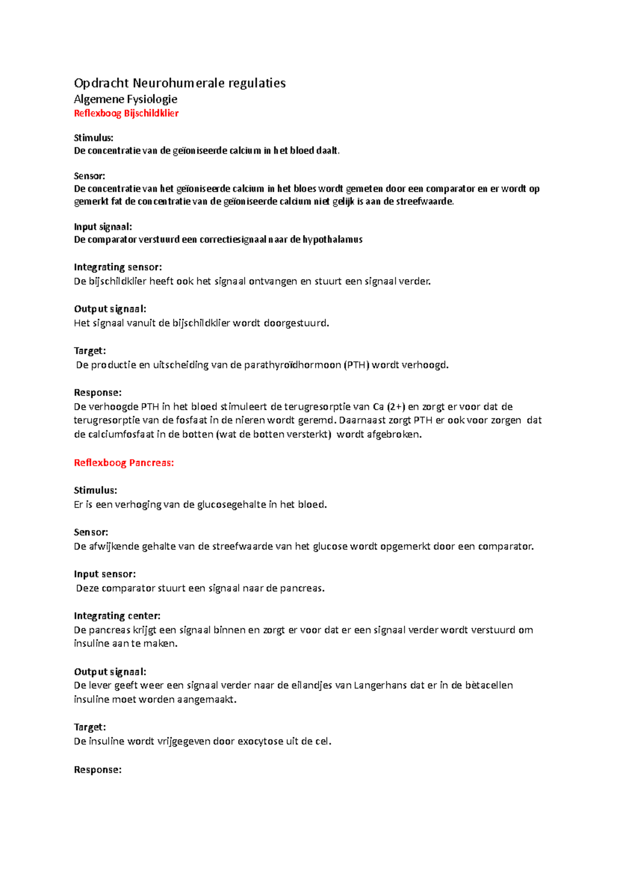 Opdracht Neurohumerale regulaties - Opdracht Neurohumerale regulaties ...