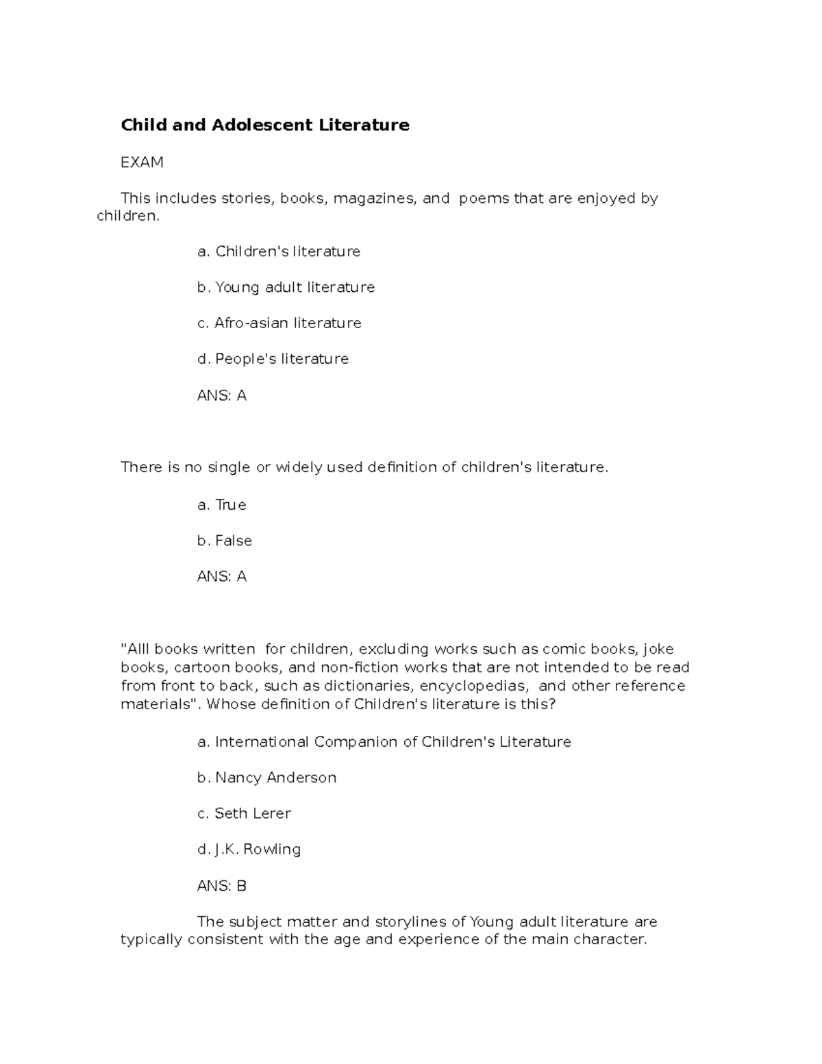 Child and Adolescent Literature 6 - Child and Adolescent Literature ...