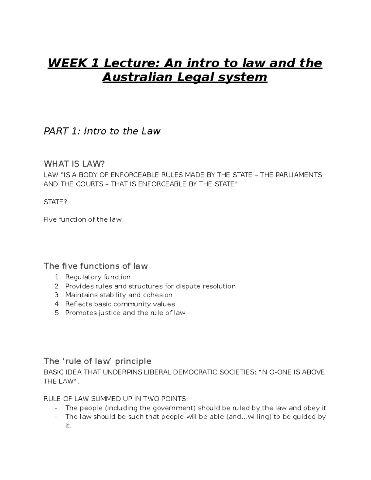 1-3 weeks - week 1-3 - WEEK 1 Lecture: An intro to law and the ...