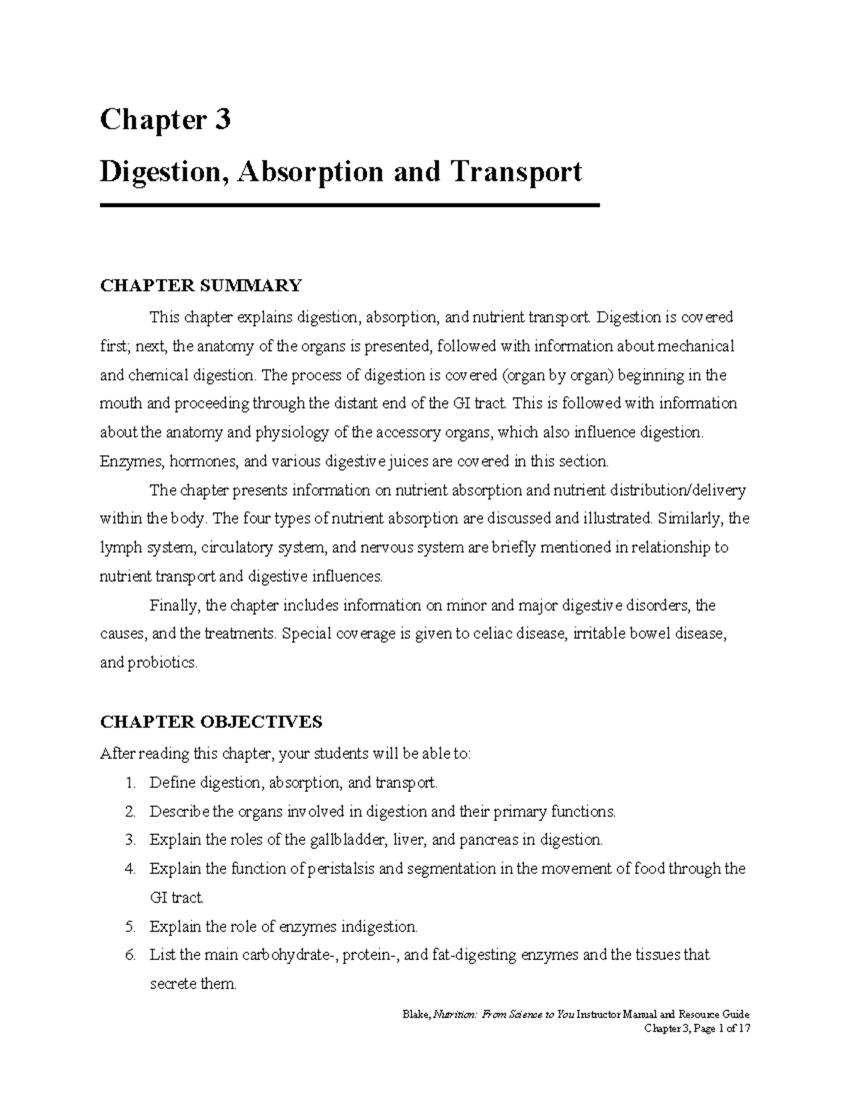 Ch 03 instructor manual - Chapter 3 Digestion, Absorption and Transport CHAPTER SUMMARY This ...