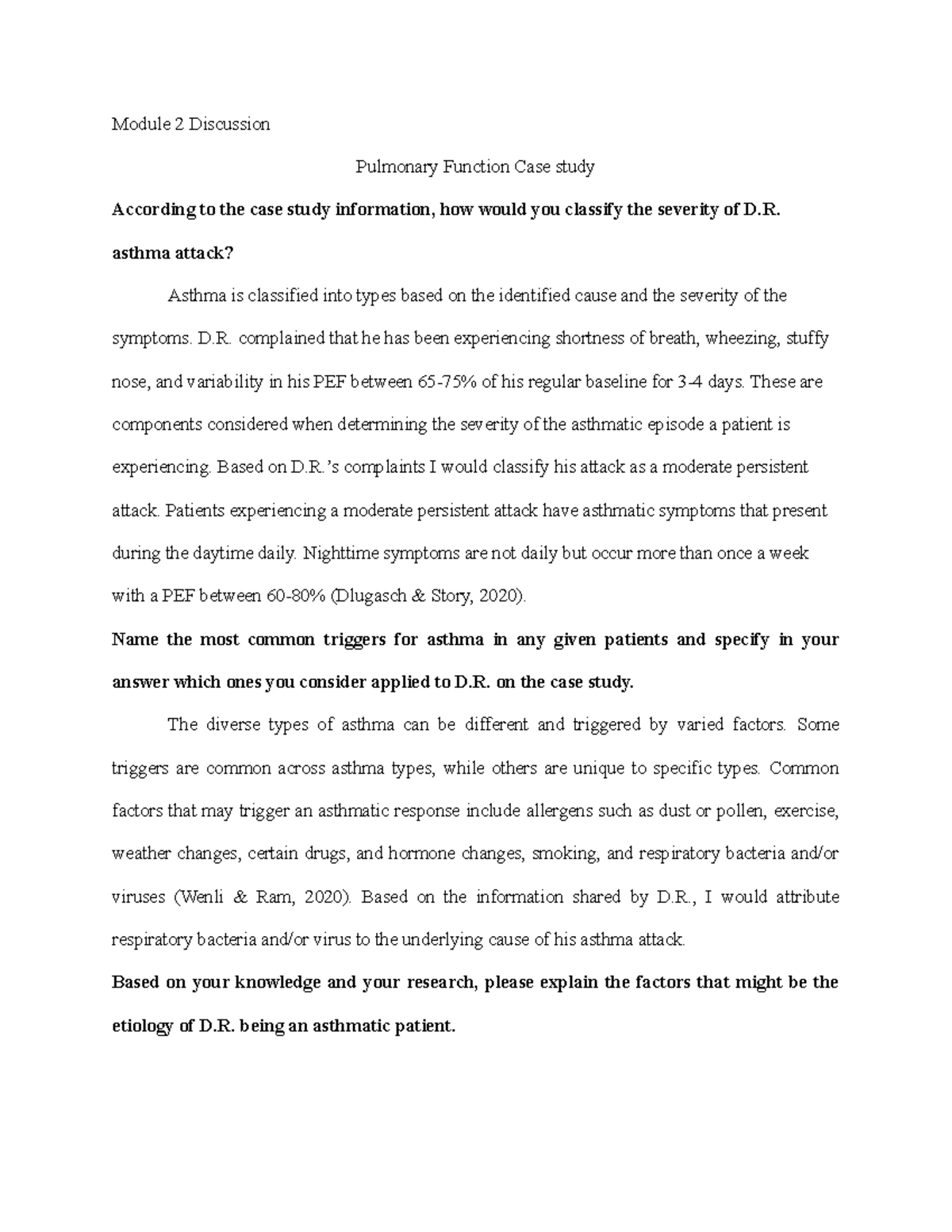 Module 2 Discussion - Module 2 Discussion Pulmonary Function Case study ...