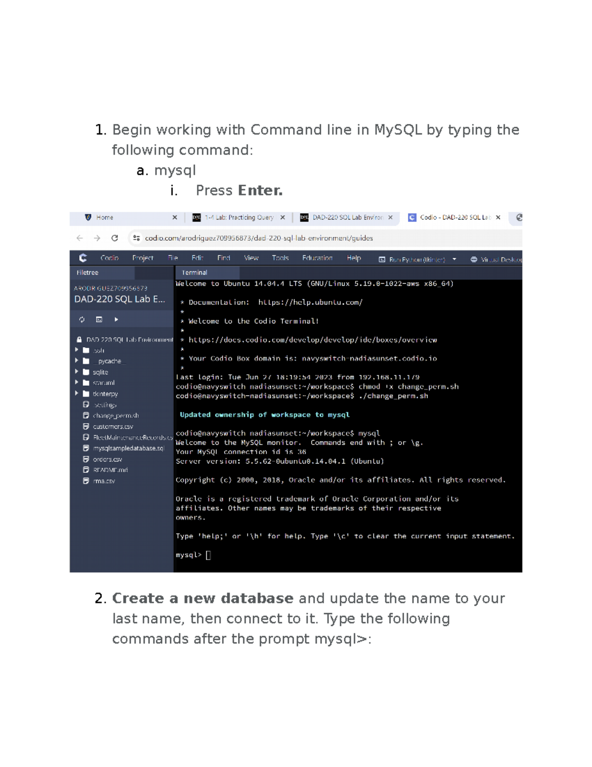 1 4 Lab Practicing Query Language In Codio Begin Working With Command Line In Mysql By Typing