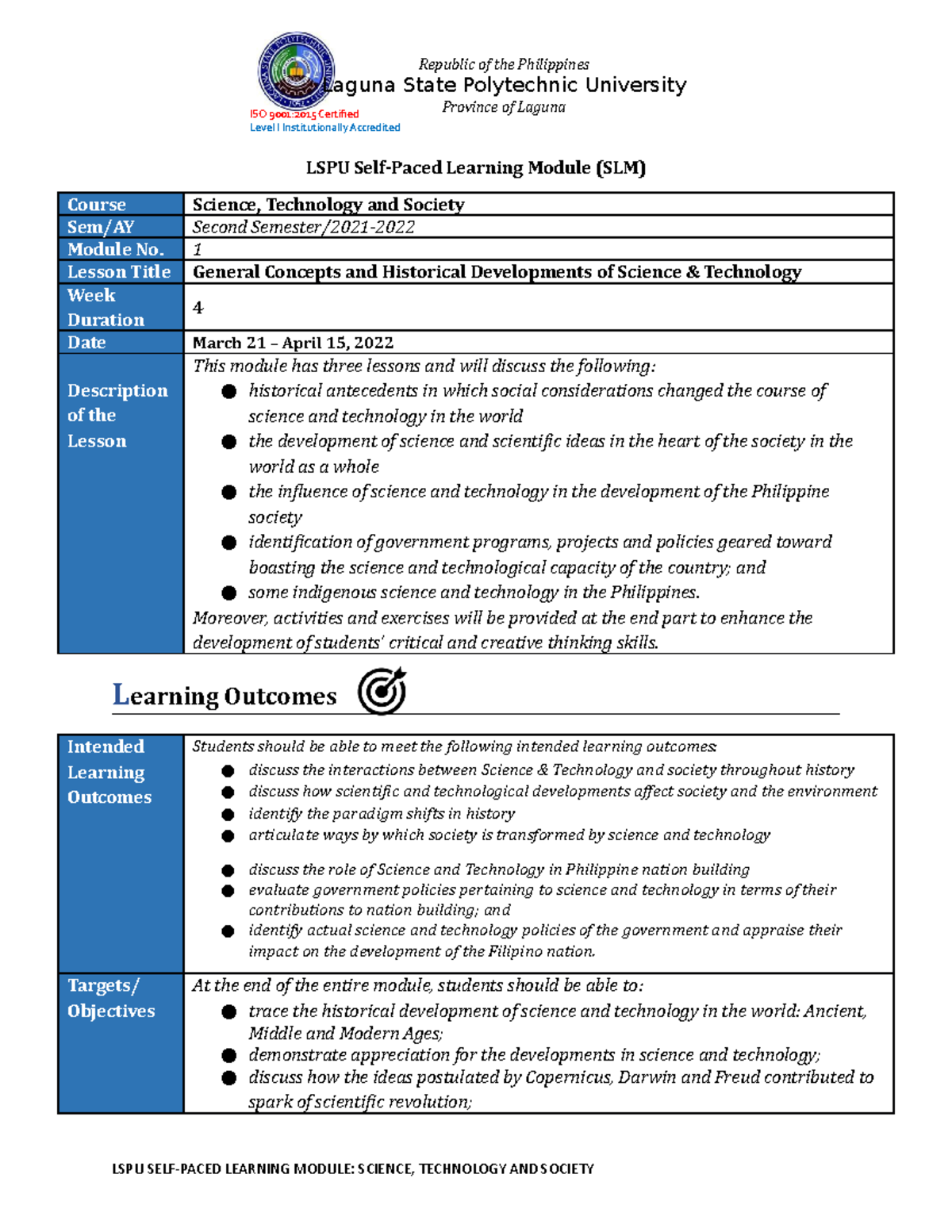 GEC 107 -Science, Technology and Society Module 1 LSPU - Laguna State ...