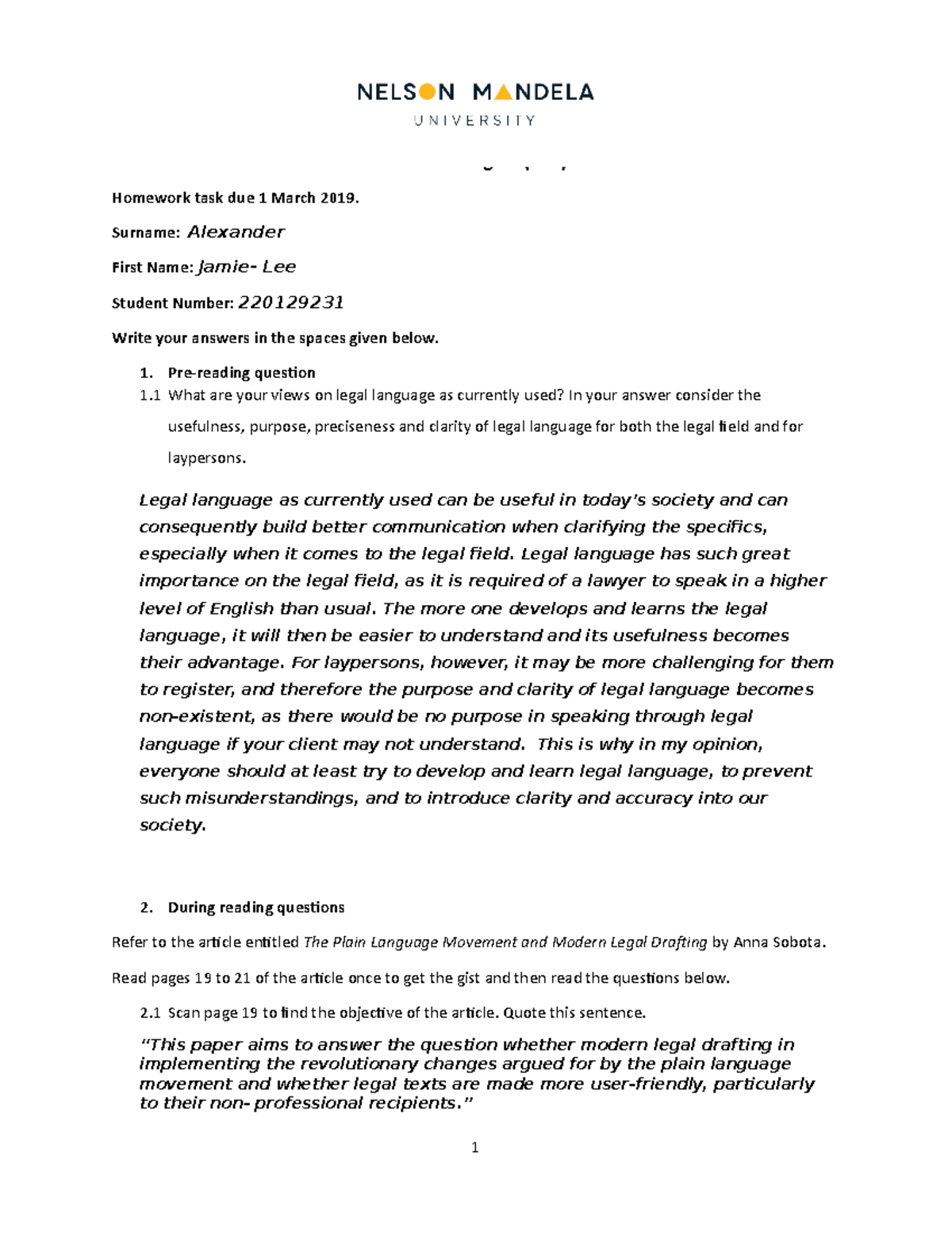 The Plain Language Movement Homework task - LELV 101 Academic English ...