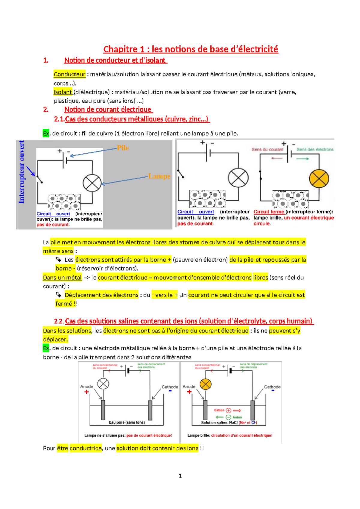 La neurophysiologie 1 - Chapitre 1 : les notions de base d’électricité 1. Notion de conducteur ...