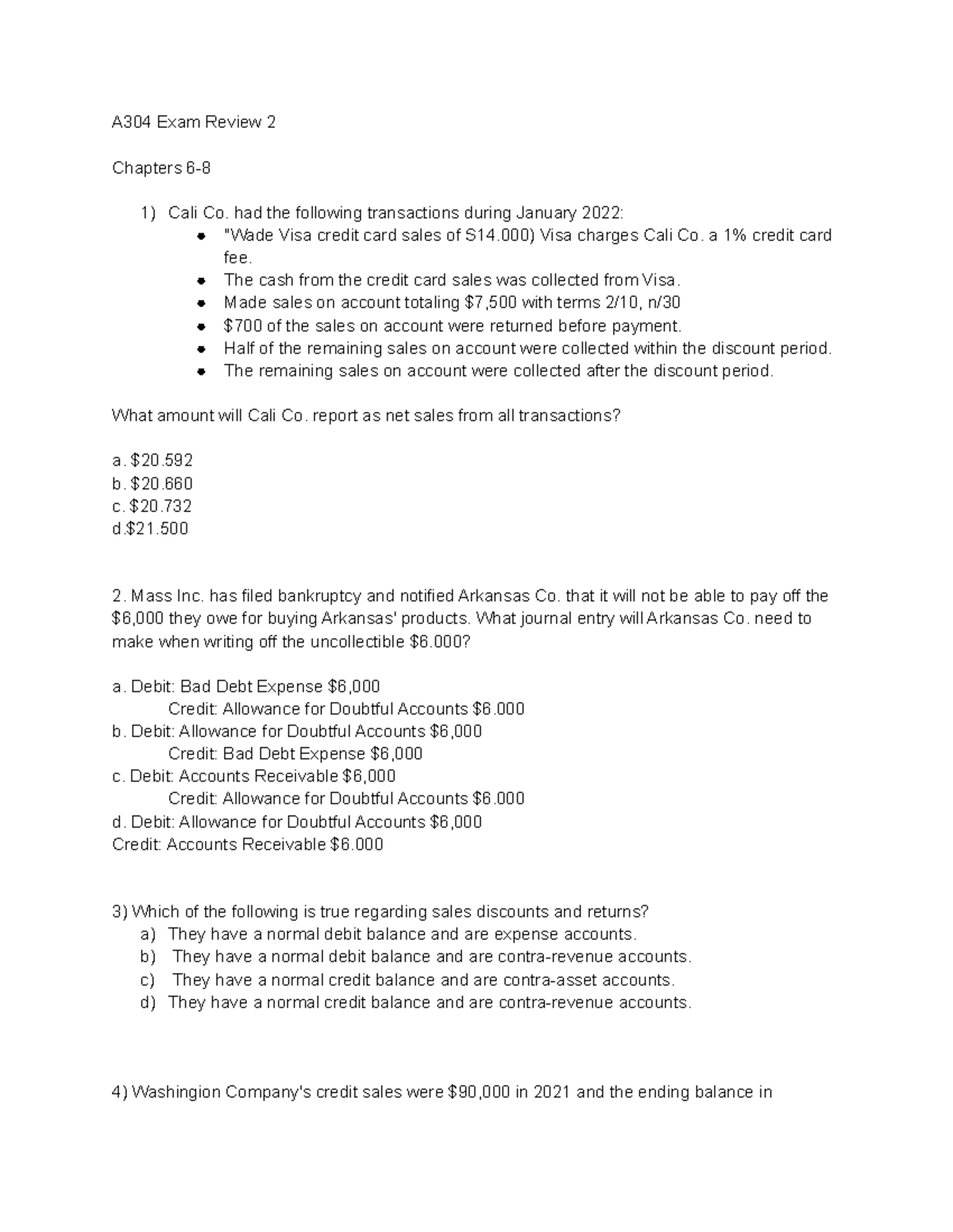 A304 Exam Review 2 Study Guide - A304 Exam Review 2 Chapters 6- Cali Co ...