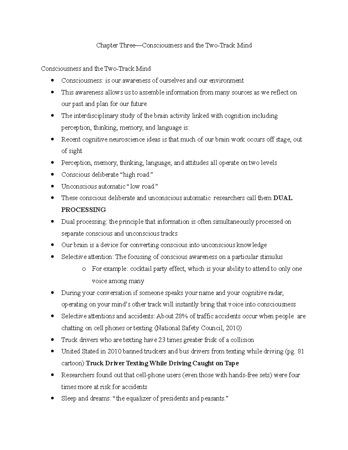 Chapter 3 Lecture Notes Chapter Three—consciousness And The Two Track
