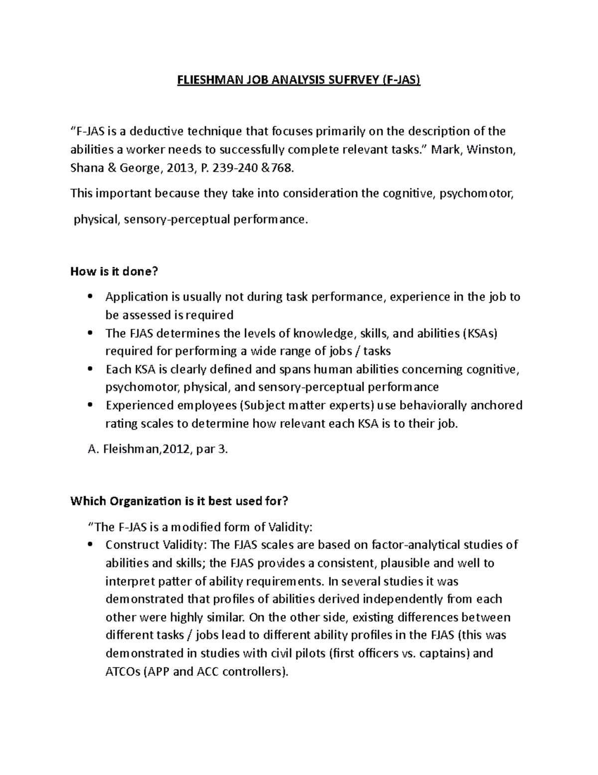 F-JAS - lecture notes - FLIESHMAN JOB ANALYSIS SUFRVEY (F-JAS) “F-JAS ...