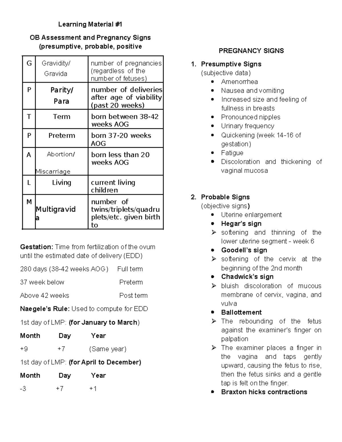 LM-1 - ..... - Learning Material OB Assessment and Pregnancy Signs ...