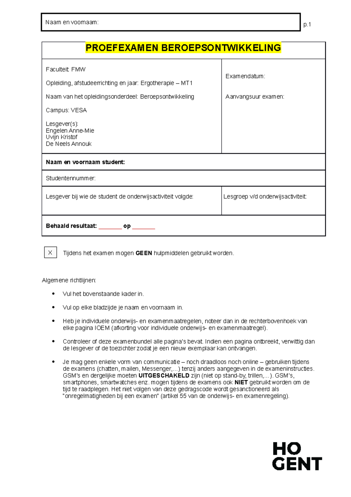Proefexamen beroepsontwikkeling-ingevulde versie - p. PROEFEXAMEN ...