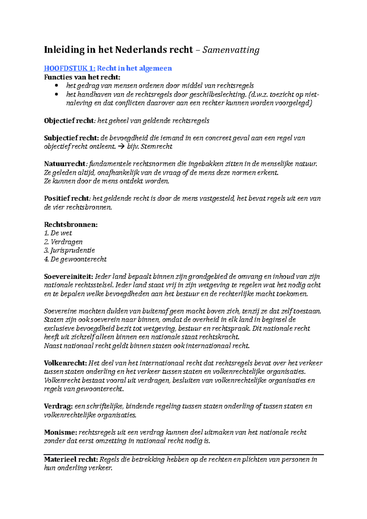 Inleiding in het Nederlands recht – Samenvattingrn - Inleiding in het ...