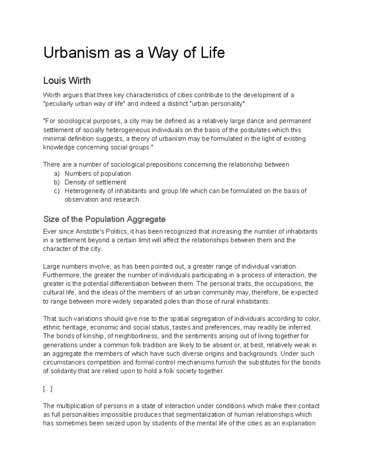 Urbanism as a Way of Life - L. Wirth, J. Jacobs - Urbanism as a Way of ...