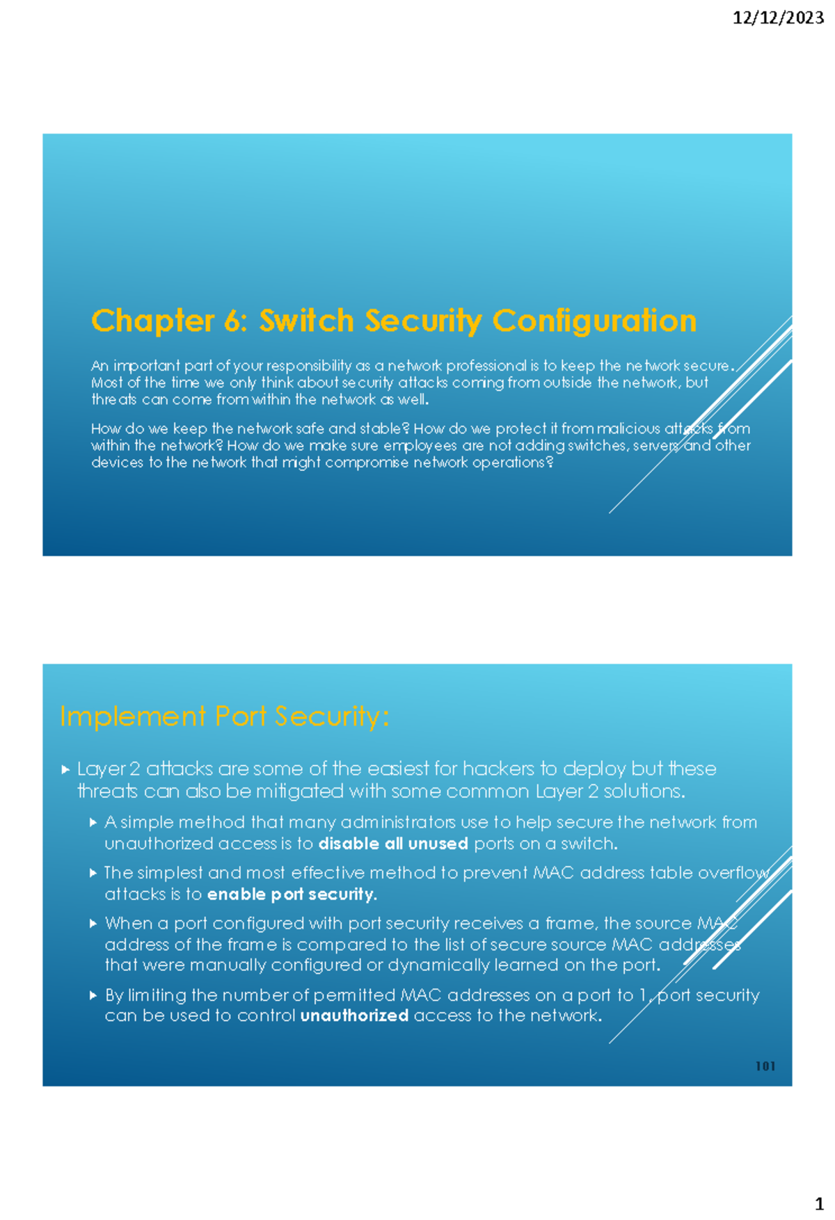 Network Interconnection - Chapiters 6 - Chapter 6: Switch Security ...