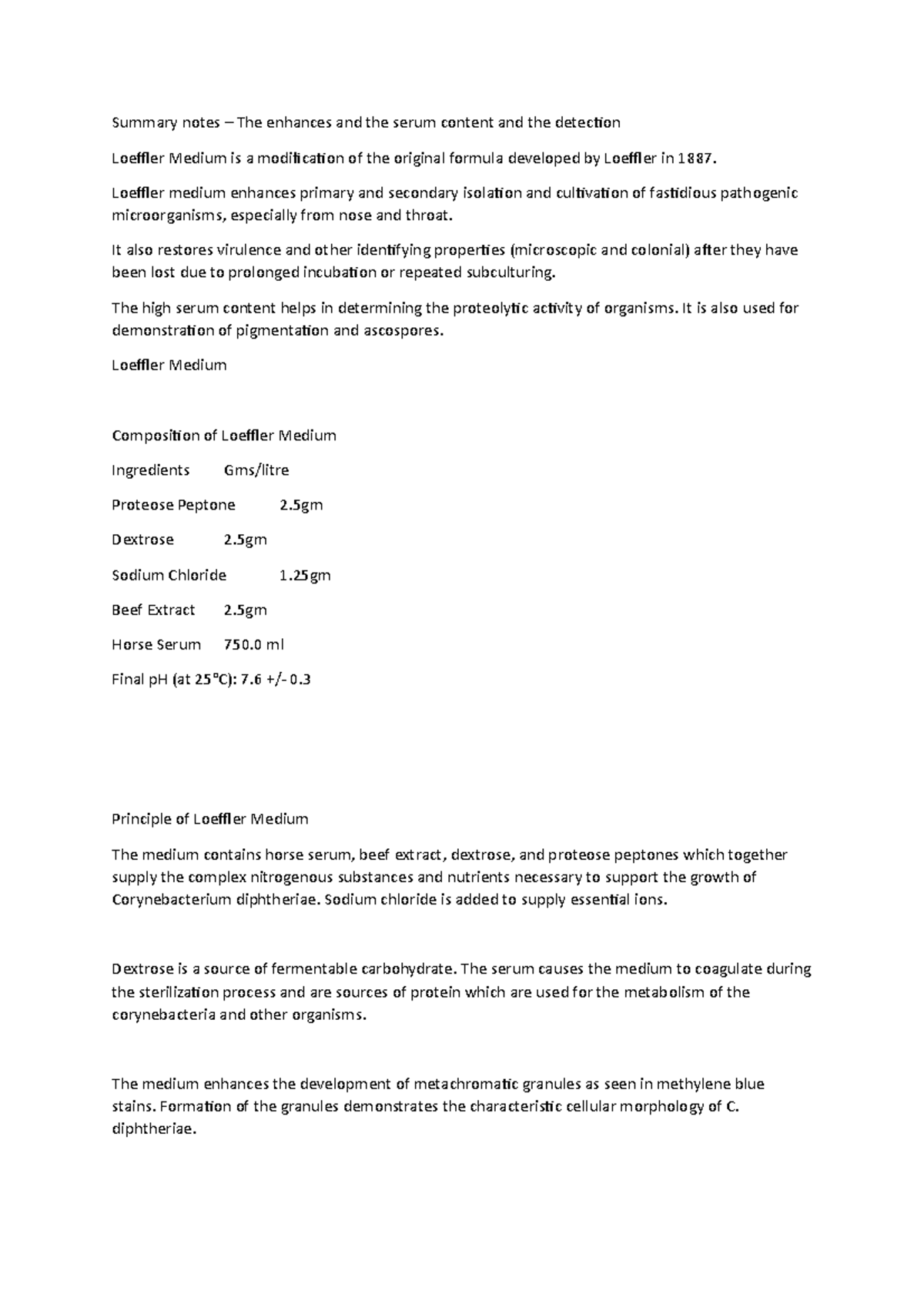 Summary notes – The enhances and the serum content and the detection ...