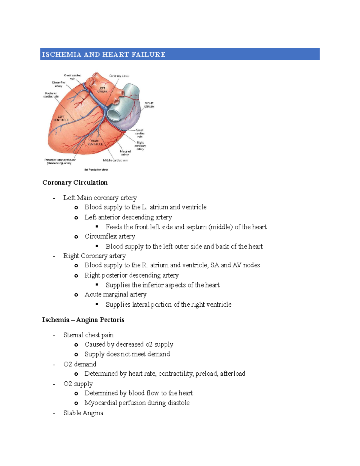 Ischemia and Heart Failure Lecture Notes - ISCHEMIA AND HEART FAILURE ...