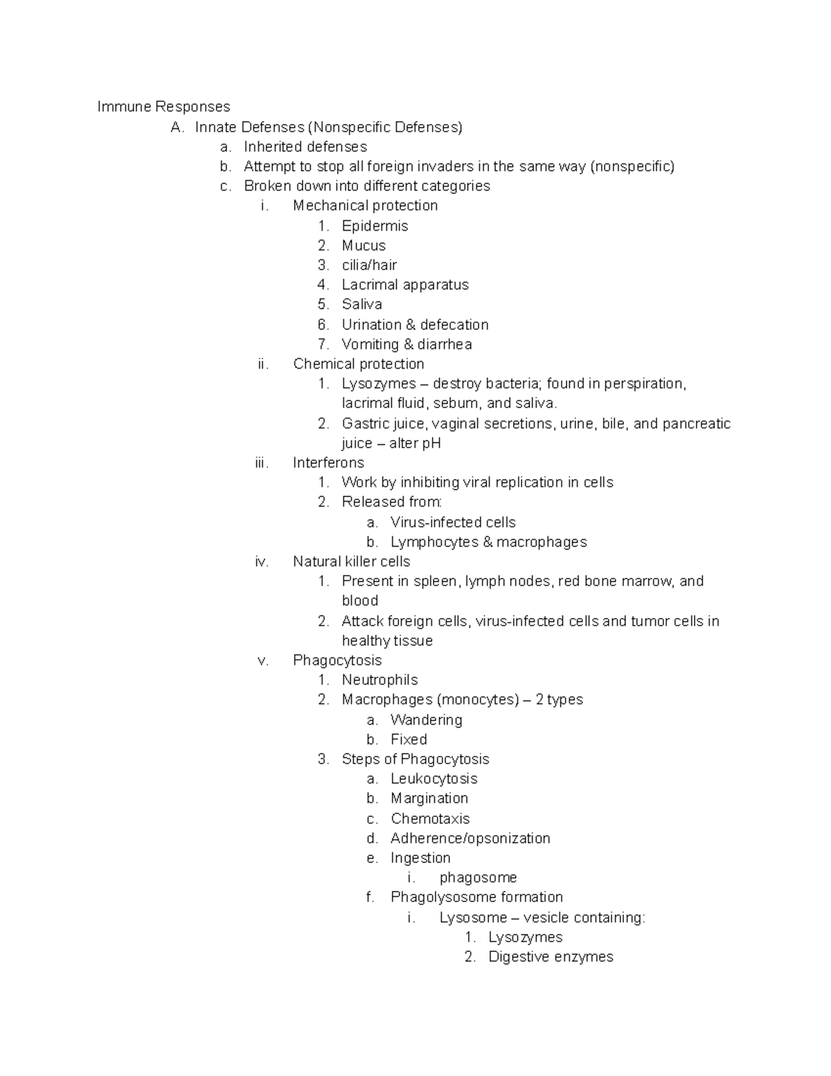Immune Response Notes - Immune Responses A. Innate Defenses ...