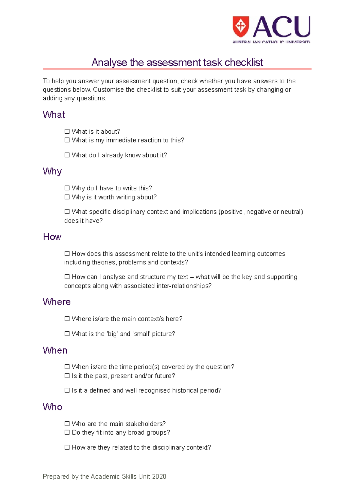 Analyse the assessment task checklist Word doc - Analyse the assessment ...