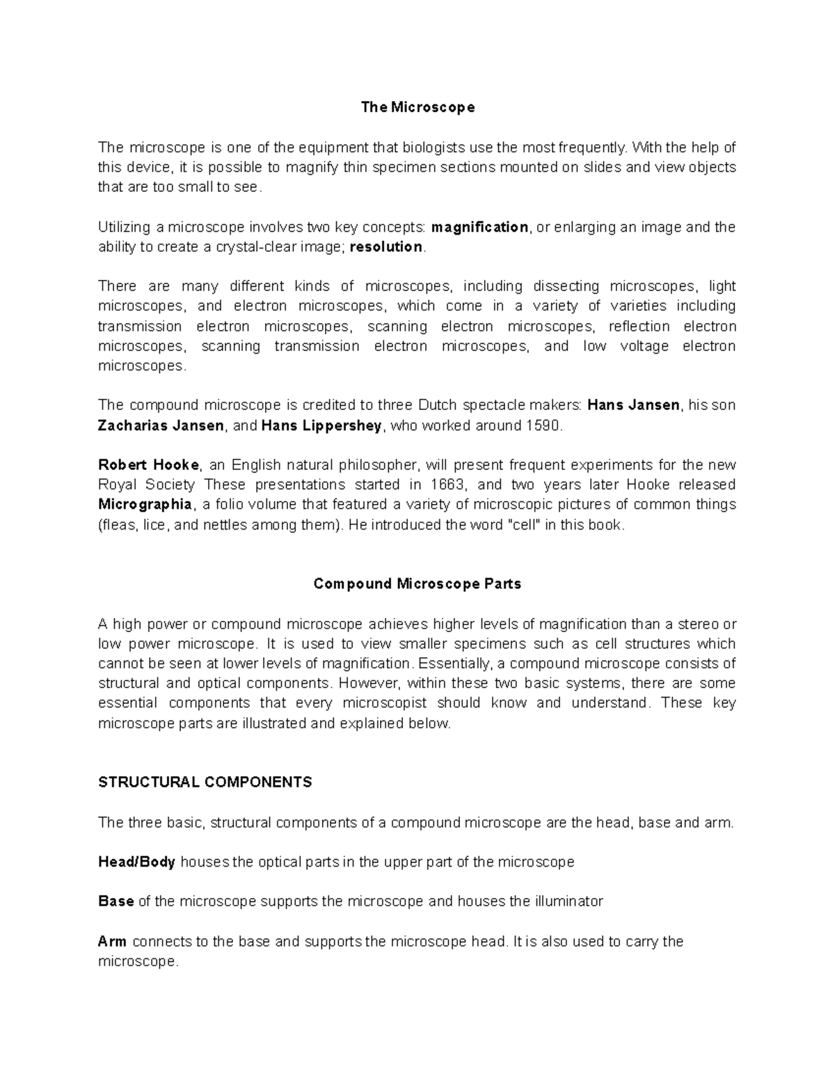 Microscope - The Microscope The microscope is one of the equipment that ...