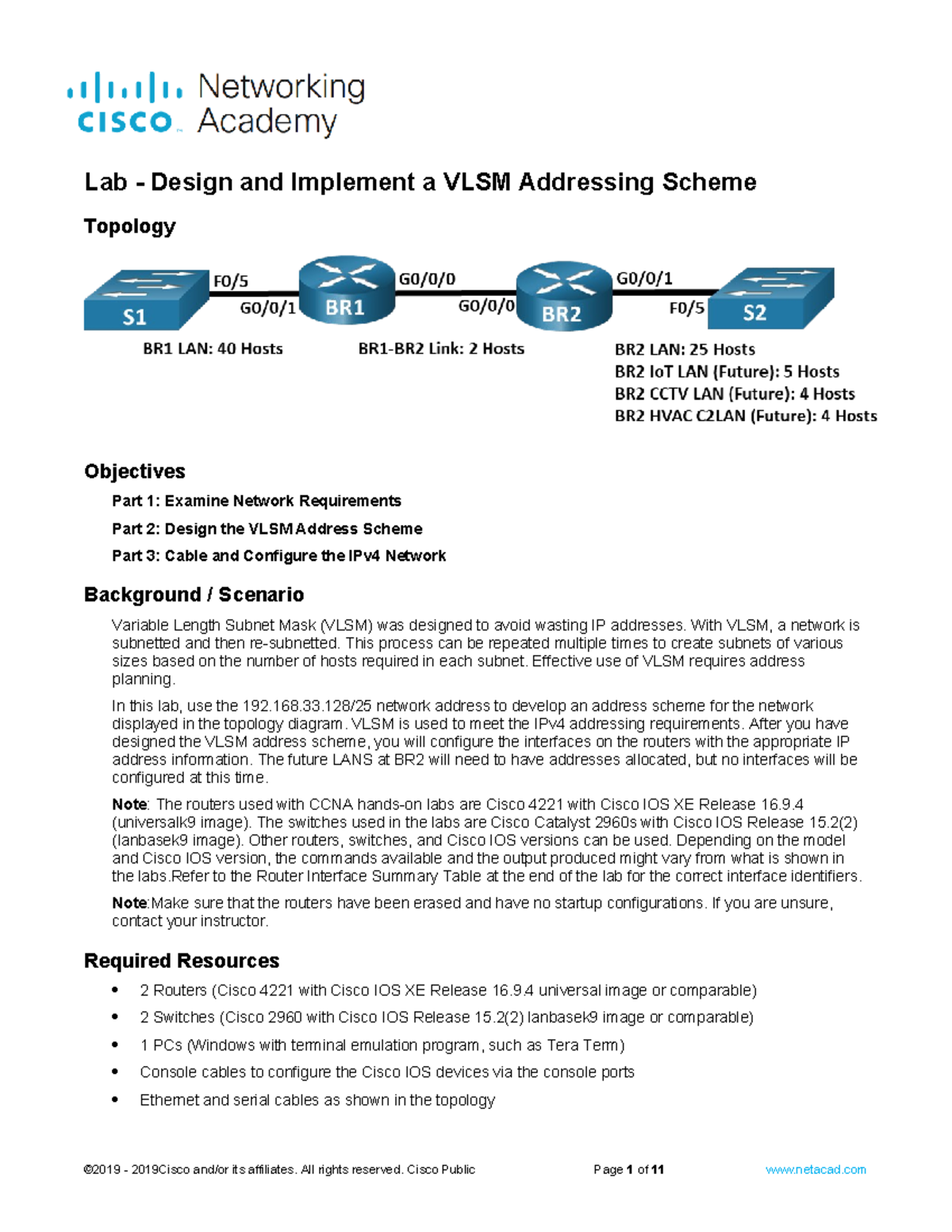 Design and Implement a VLSM Addressing Scheme - ILM - Topology ...