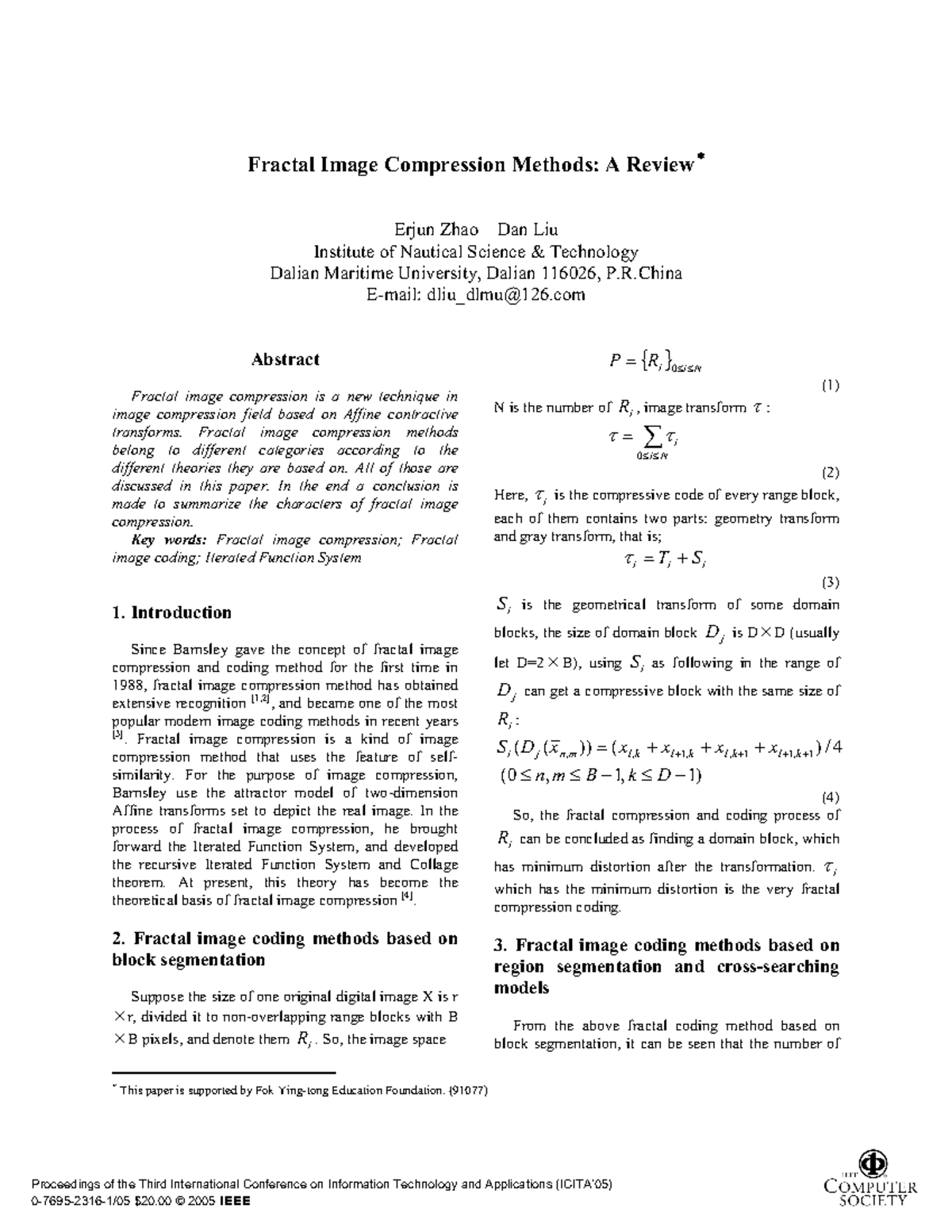Fractal Image Compression Methods A Review Erjun Zhao Fractal