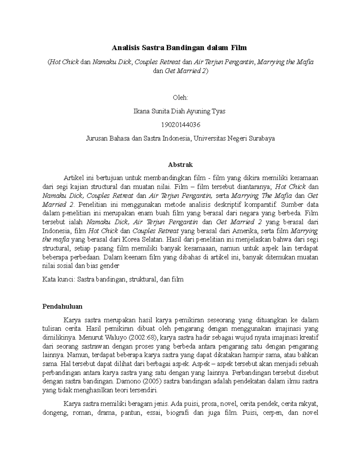 036 UAS Sasban - Analisis Sastra Bandingan dalam Film (Hot Chick dan ...