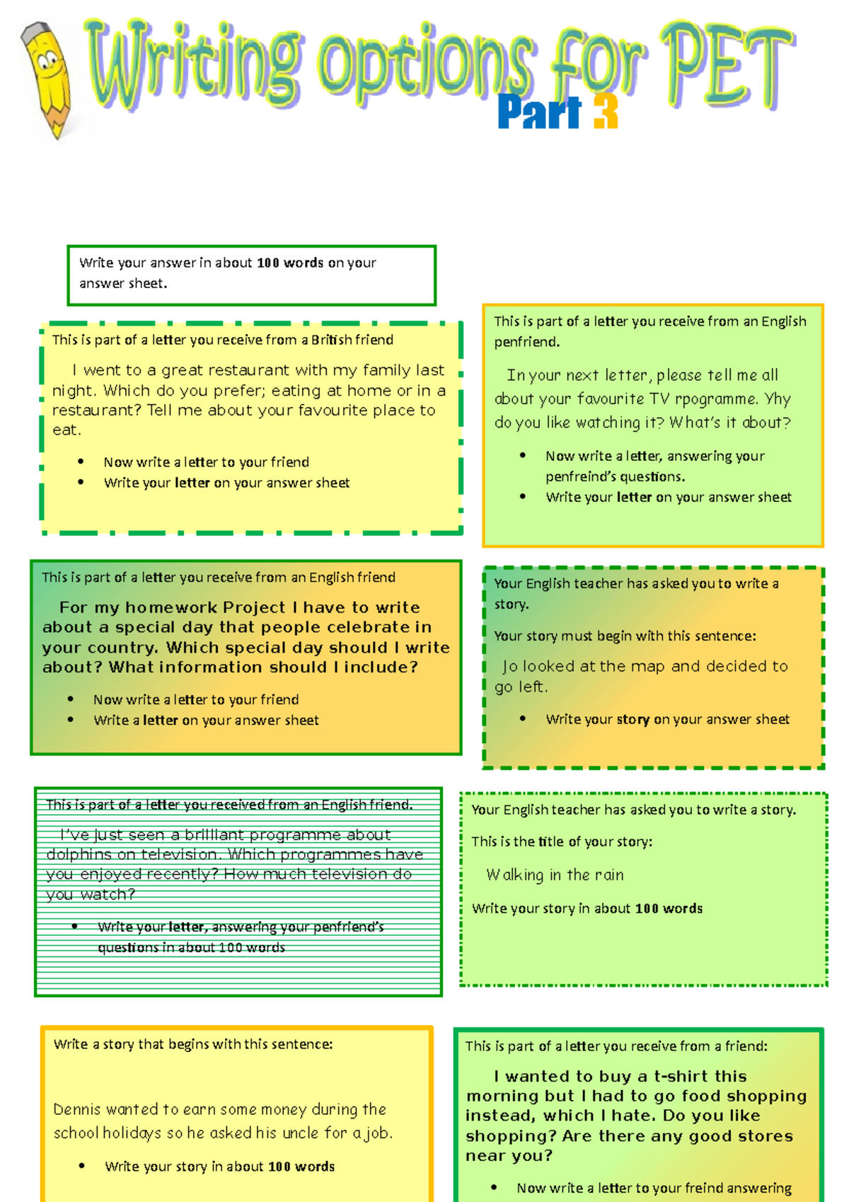 Writing for pet part 3 writing creative writing tasks - Part 3 This is ...