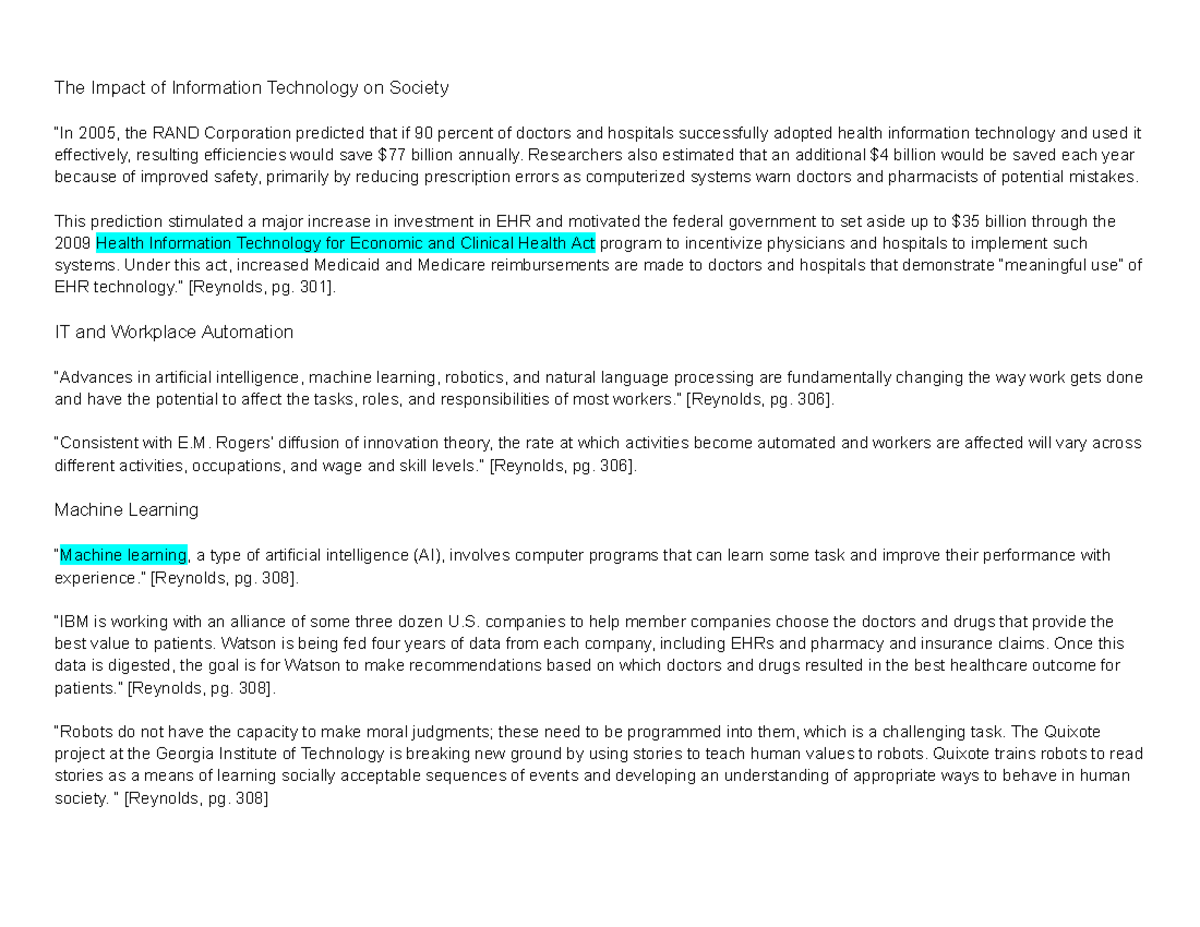 Chapter 8 The Impact of Information Technology on Society - The Impact ...