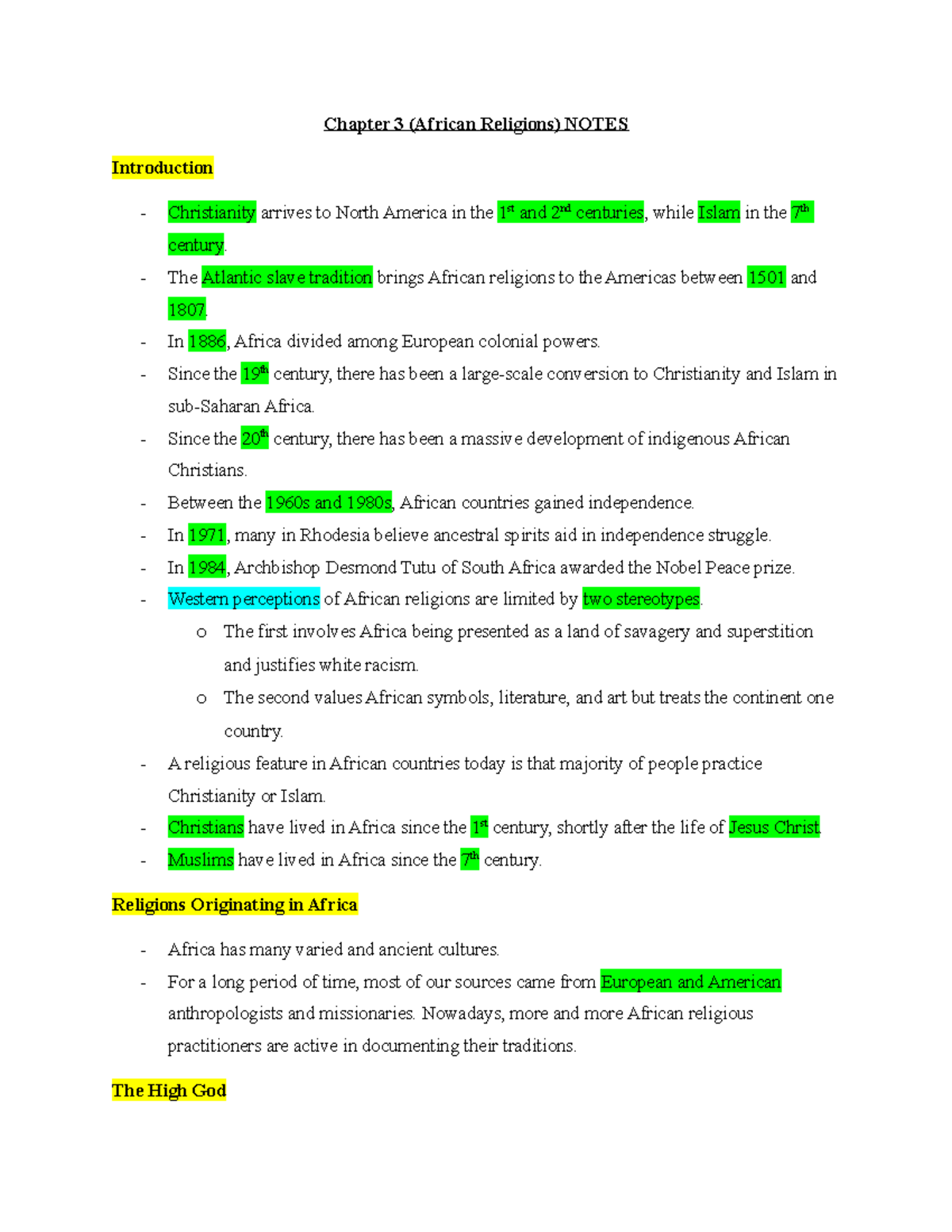 Hopfe Ch 3 Notes - Chapter 3 (African Religions) NOTES Introduction ...