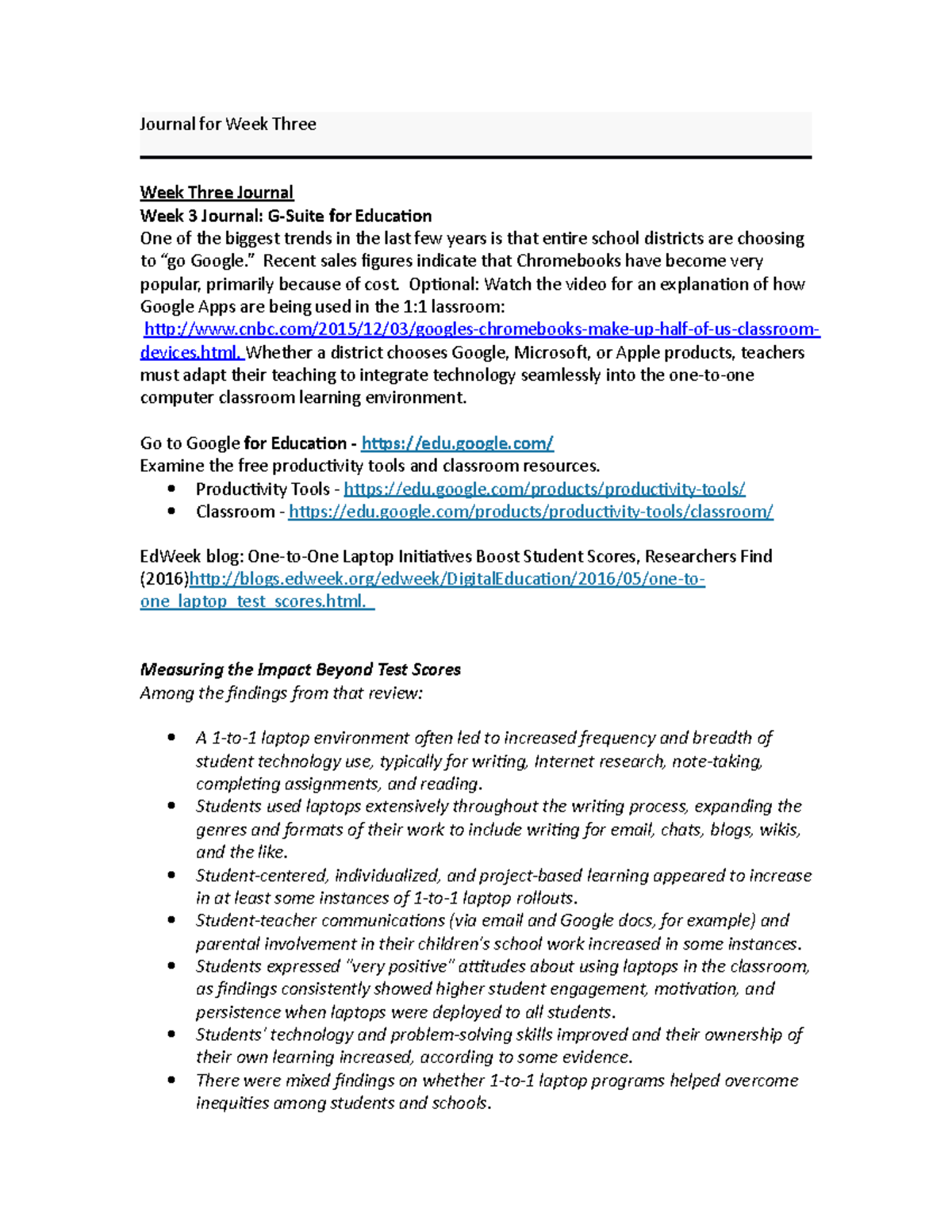 EDUU 551 - Week 3 Journal - Journal for Week Three Week Three Journal ...