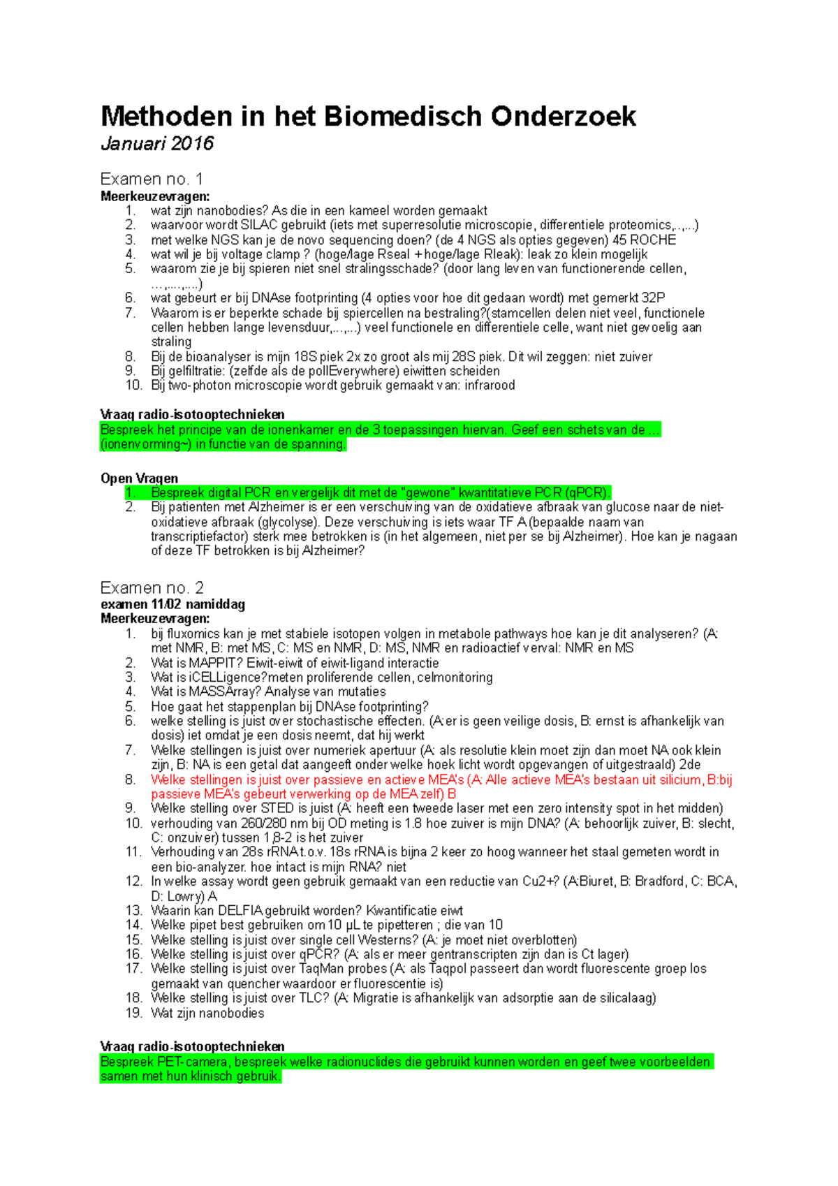Methoden in het Biomedisch Onderzoek Januari 2016 - 1 Meerkeuzevragen ...