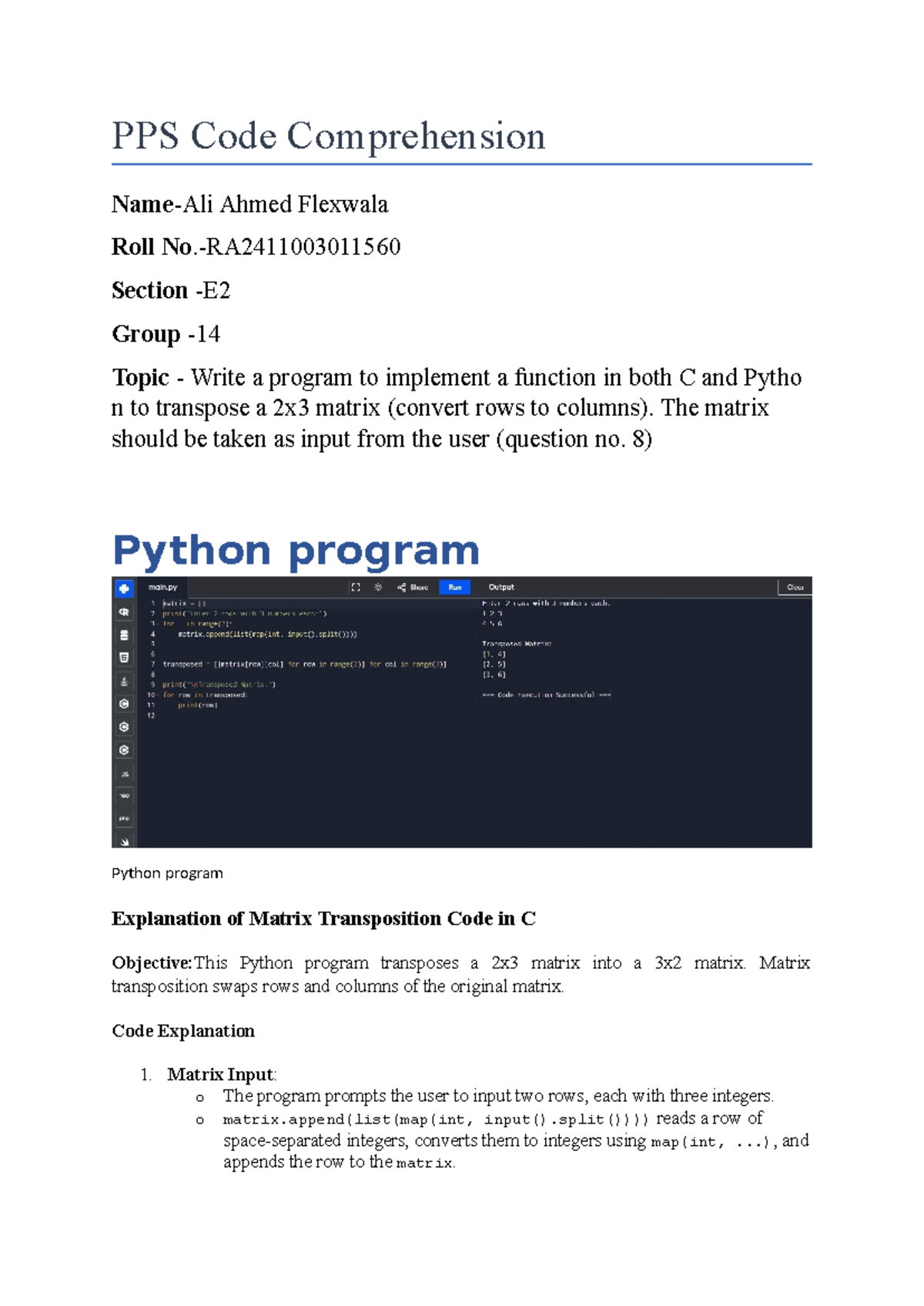 Pps code comprehension (ali ahmed -RA2411003011560) - PPS Code ...