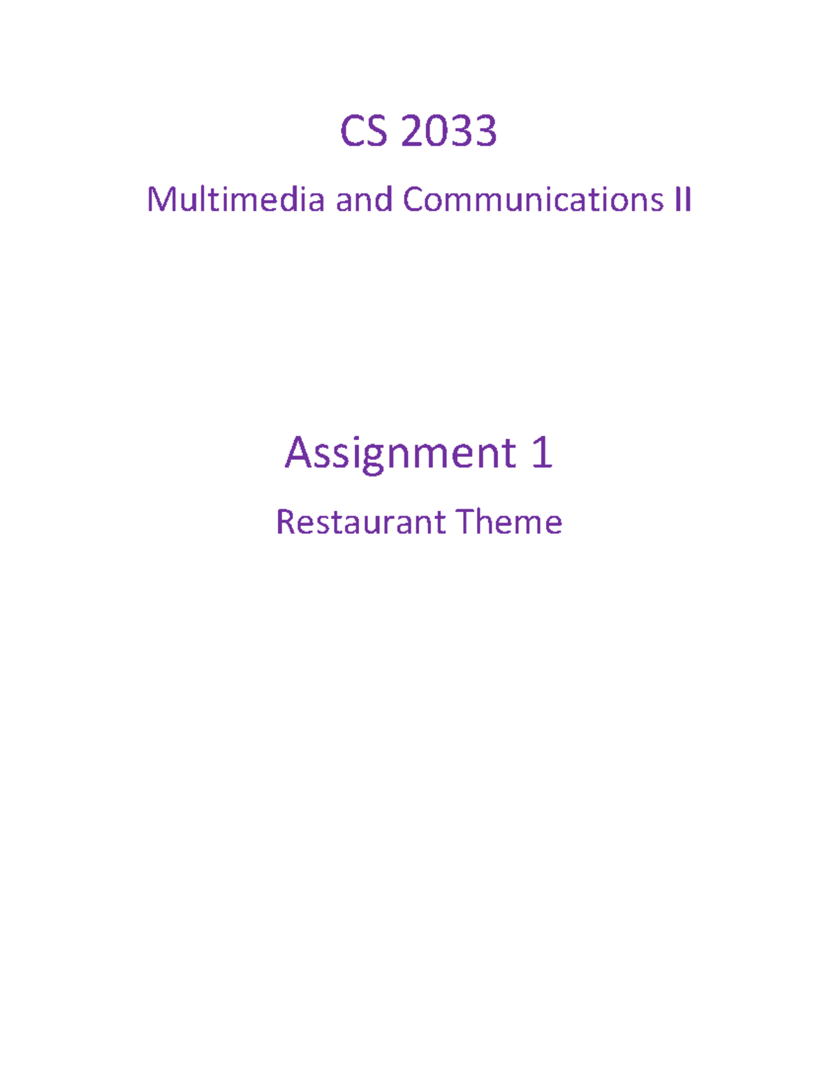 CS2033 - Assignment 1 - its worth 1% - CS 2033 Multimedia and ...