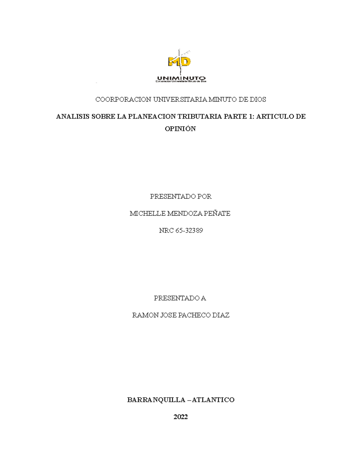 Actividad 7 Legislacion tributaria - COORPORACION UNIVERSITARIA MINUTO DE DIOS ANALISIS SOBRE LA ...