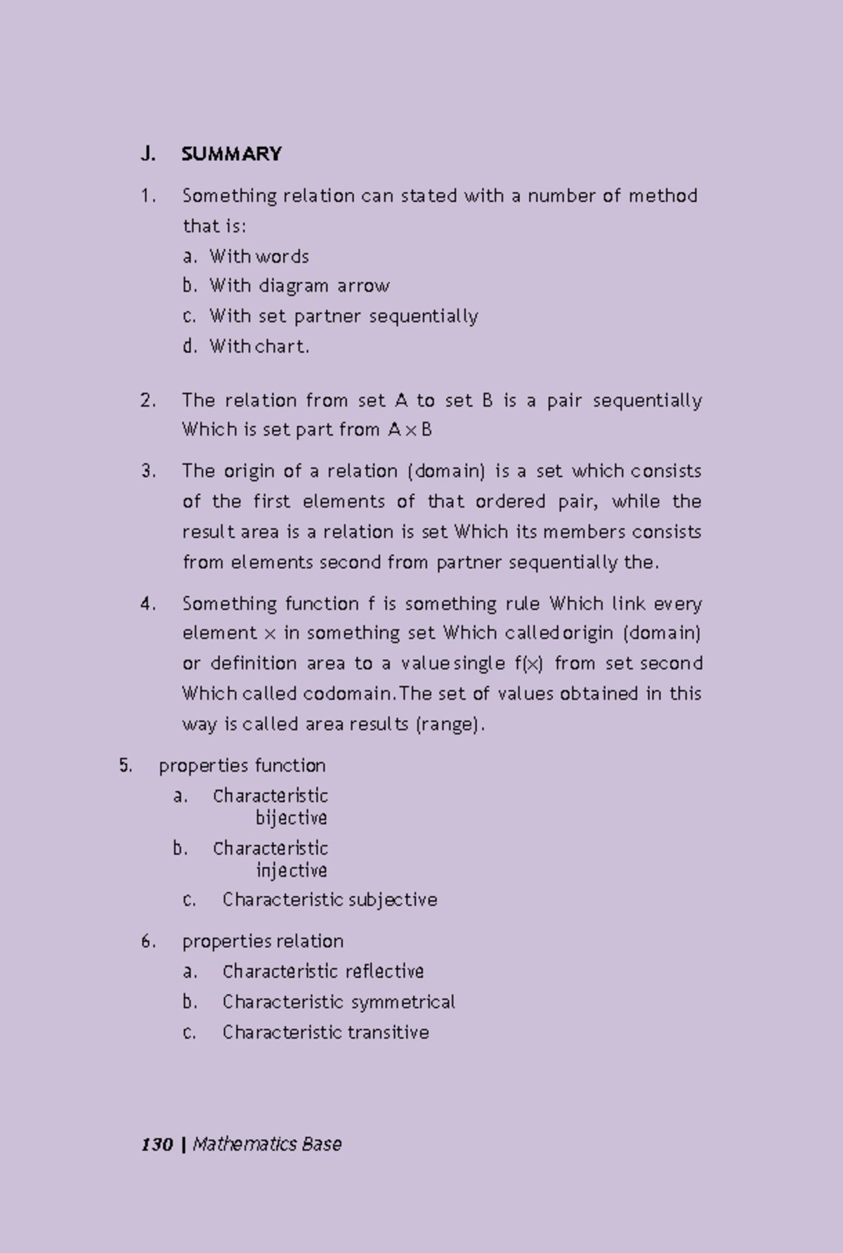 Basic foundation in mathematics-72 - J. SUMMARY Something relation can ...