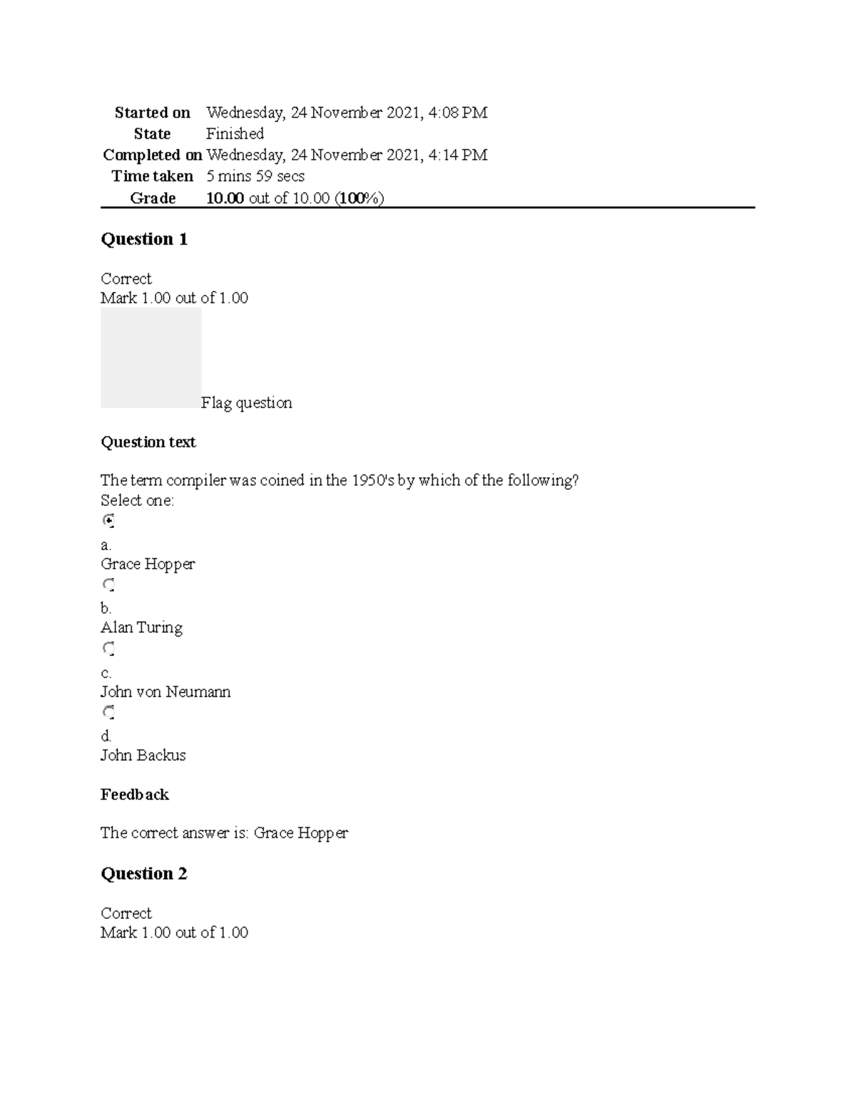 Unit 2 self-Quiz 2 Compilers versus interpreters - CS 4402 - UoPeople - Studocu