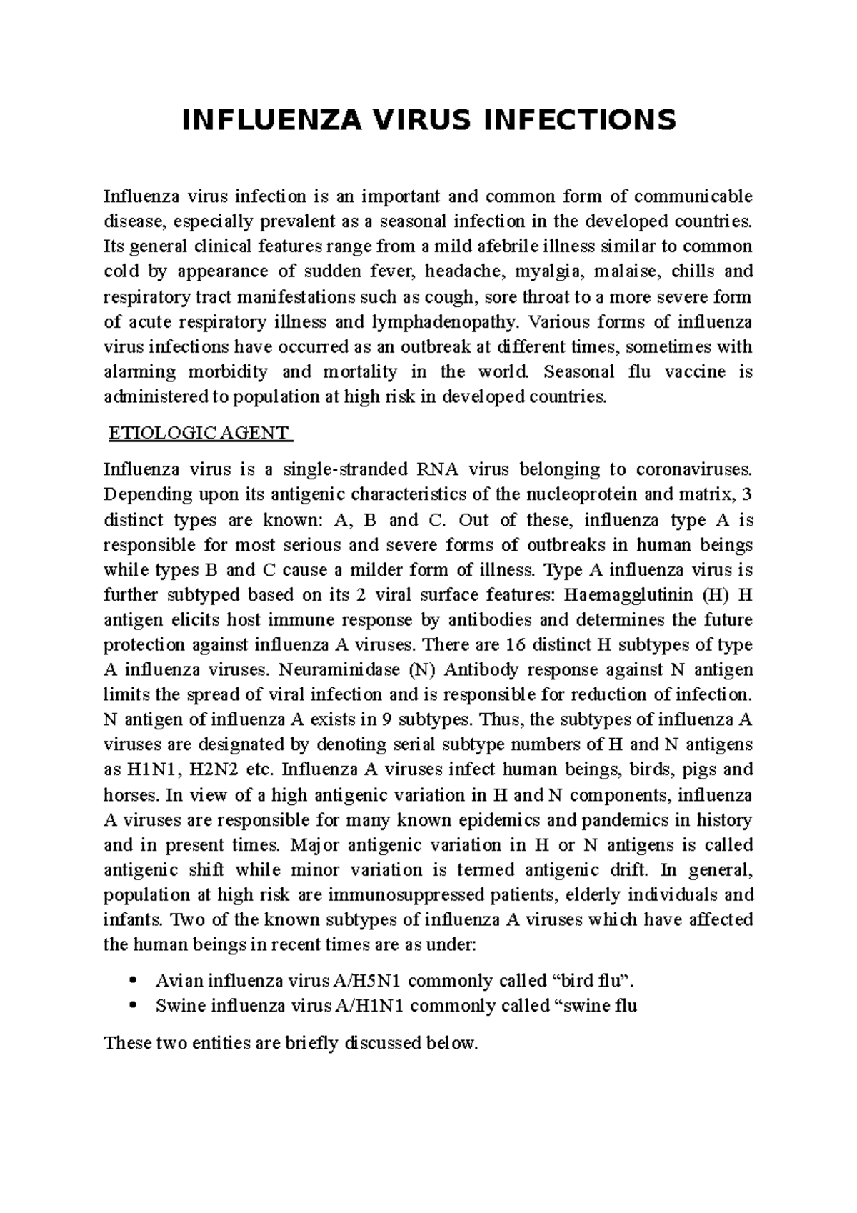 Influenza Virus Infections - INFLUENZA VIRUS INFECTIONS Influenza virus ...