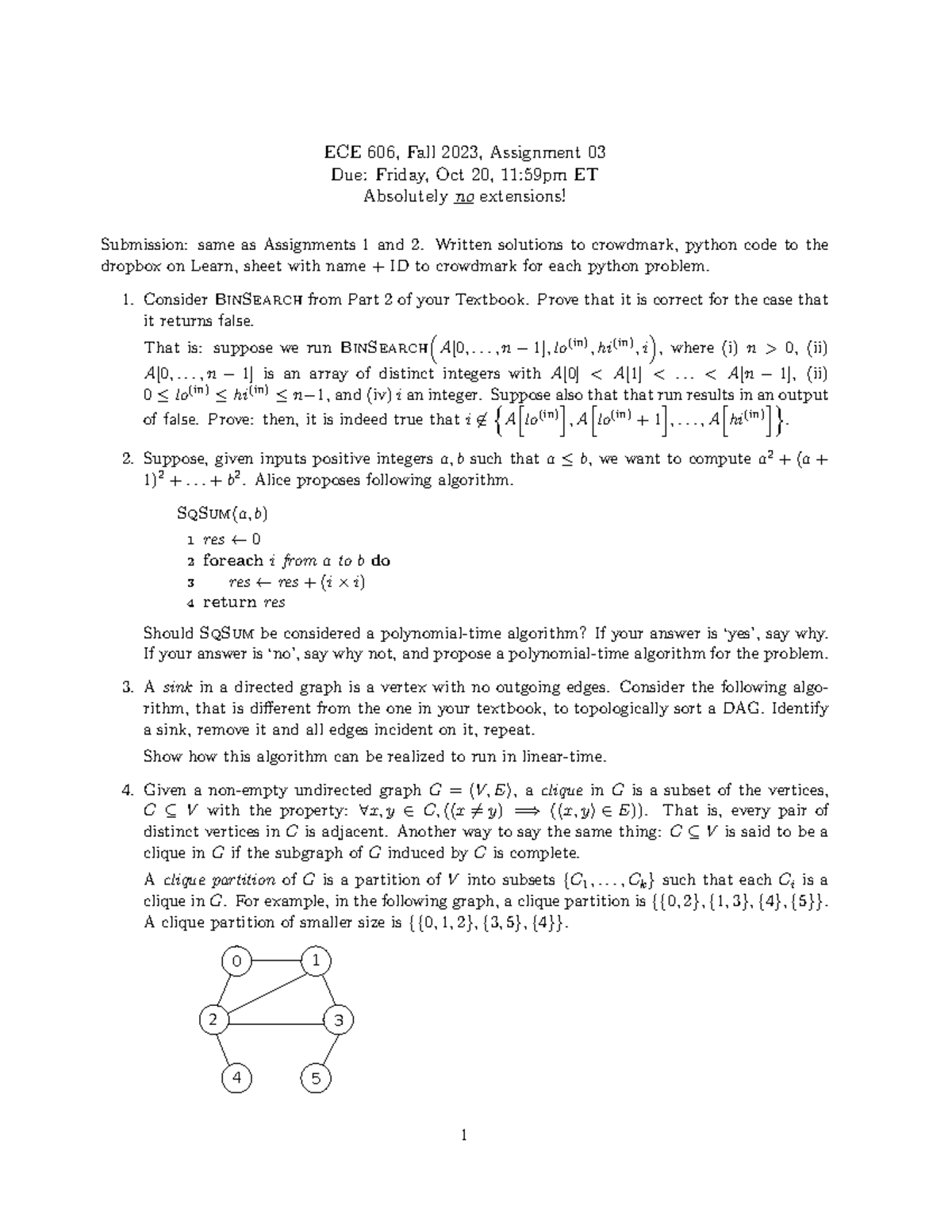 03-problems - Assignment 3 - ECE 606, Fall 2023, Assignment 03 Due: Friday, Oct 20, 11:59pm ET ...